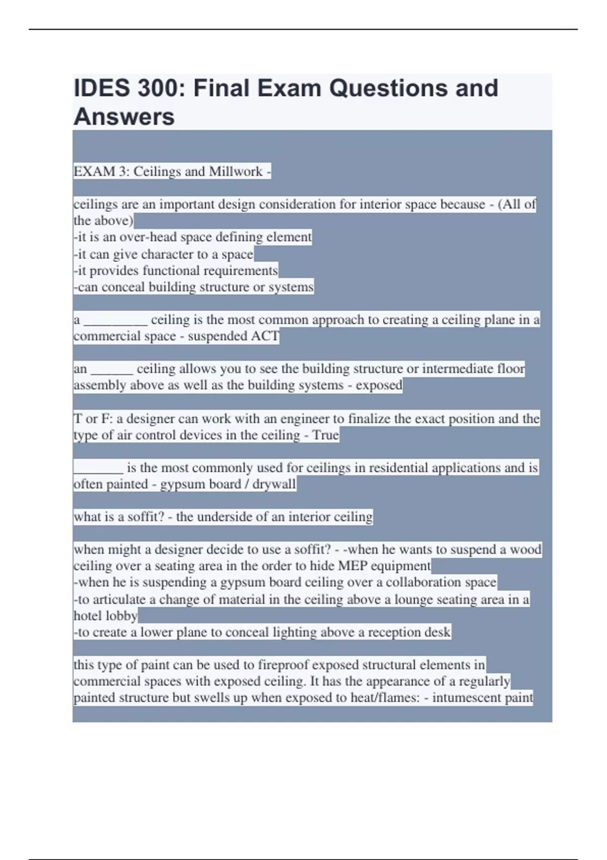 IDES 300: Final Exam Questions and Answers - IDES 300 - Stuvia US
