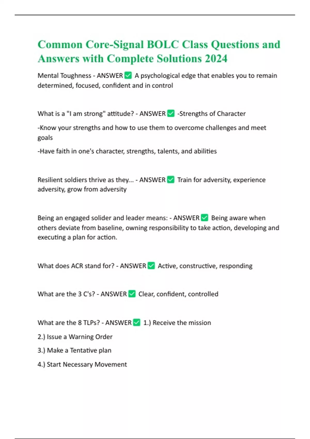Common Core-Signal BOLC Class Questions and Answers with Complete ...