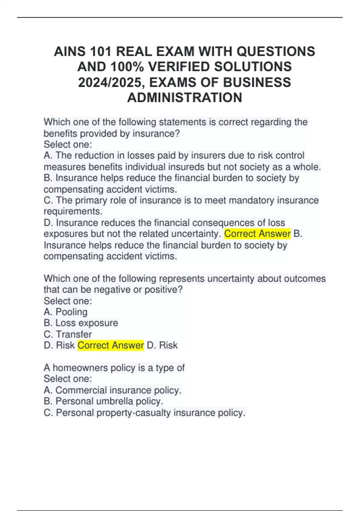 AINS 101 REAL EXAM WITH QUESTIONS AND 100% VERIFIED SOLUTIONS 2024/2025 ...