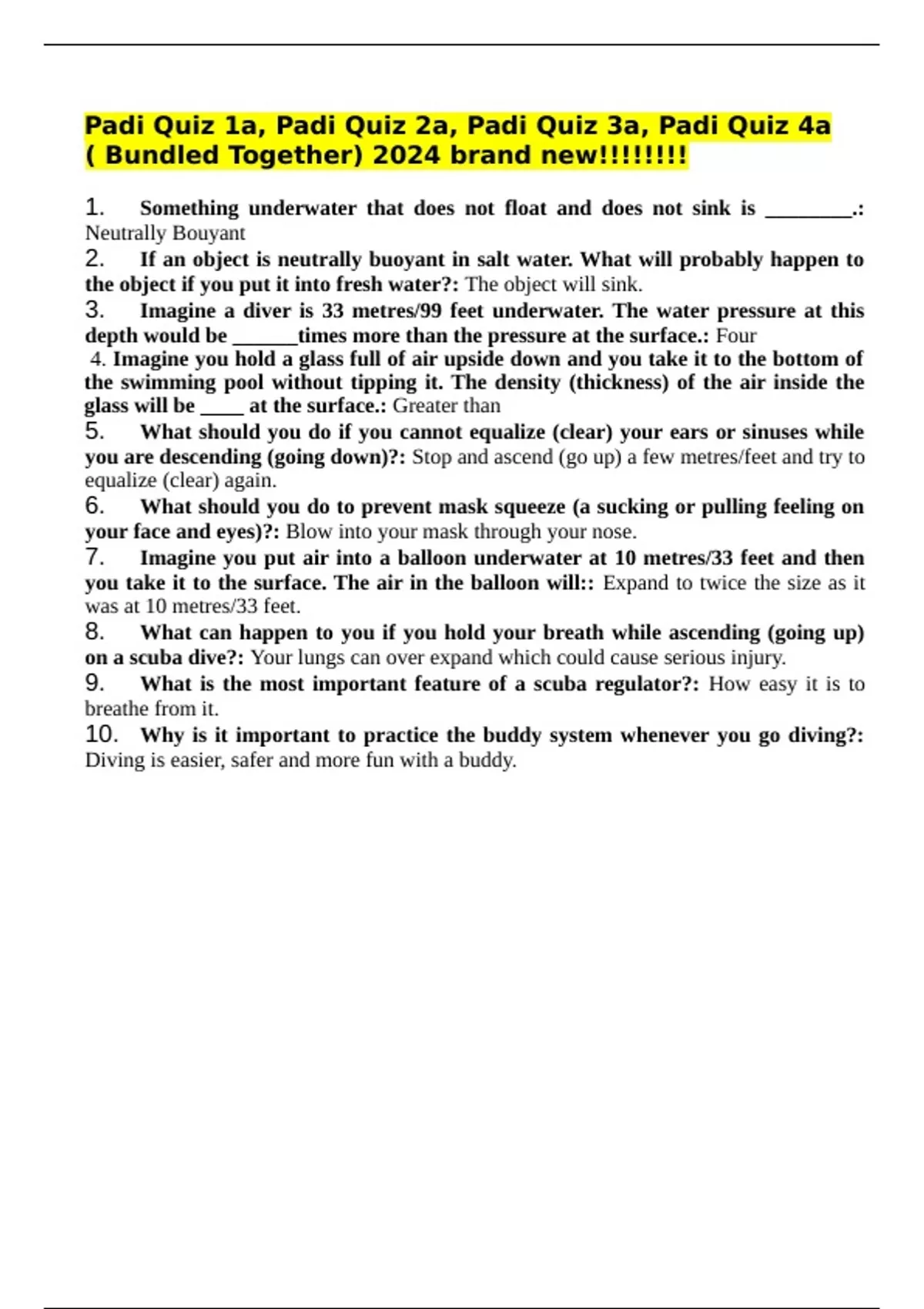 Padi Quiz 1a, Padi Quiz 2a, Padi Quiz 3a, Padi Quiz 4a ( Bundled Together) 2024 brand new ...