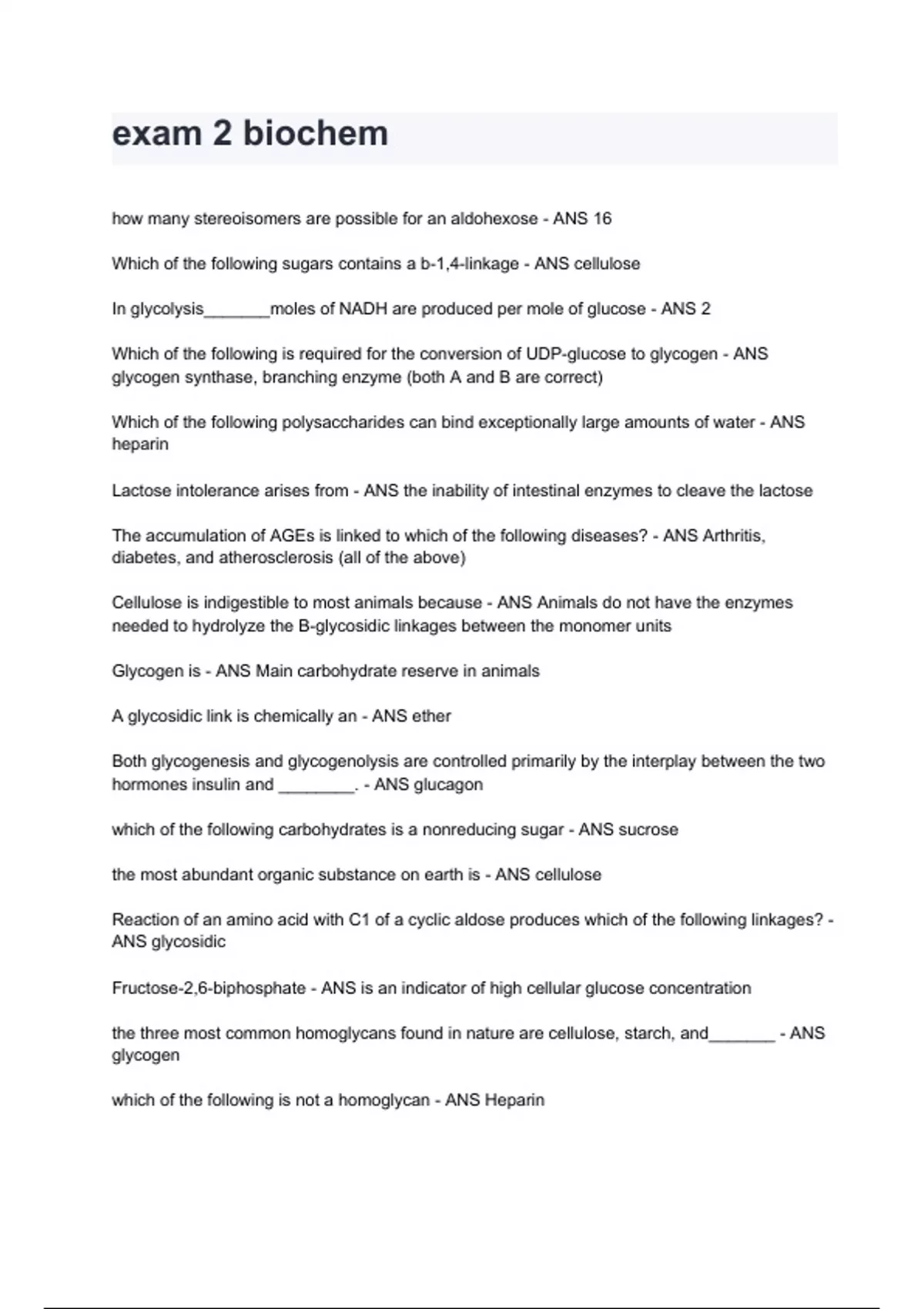 exam 2 biochem Exam 2024/2025 Questions With Completed & Verified Solutions. - Rutgers Murphy ...