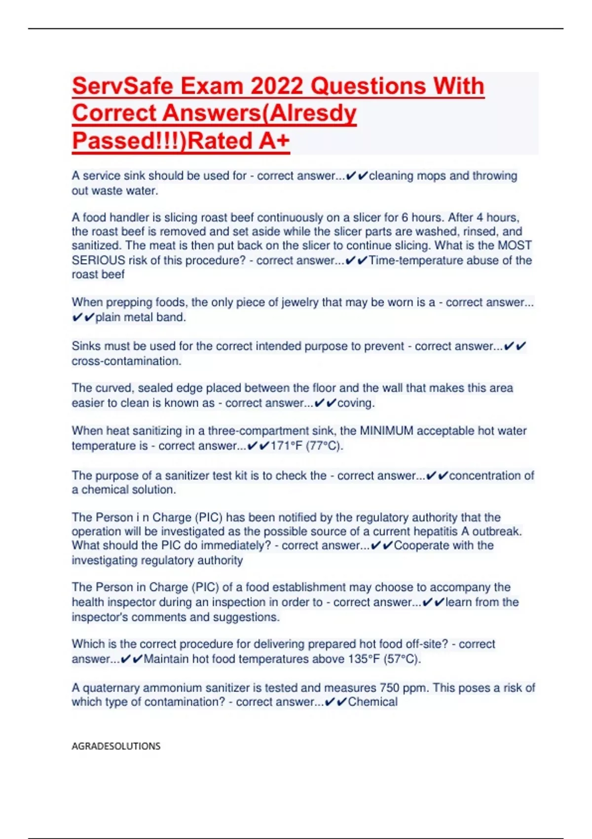 ServSafe Exam 2022 Questions With Correct Answers(Alresdy Passed ...
