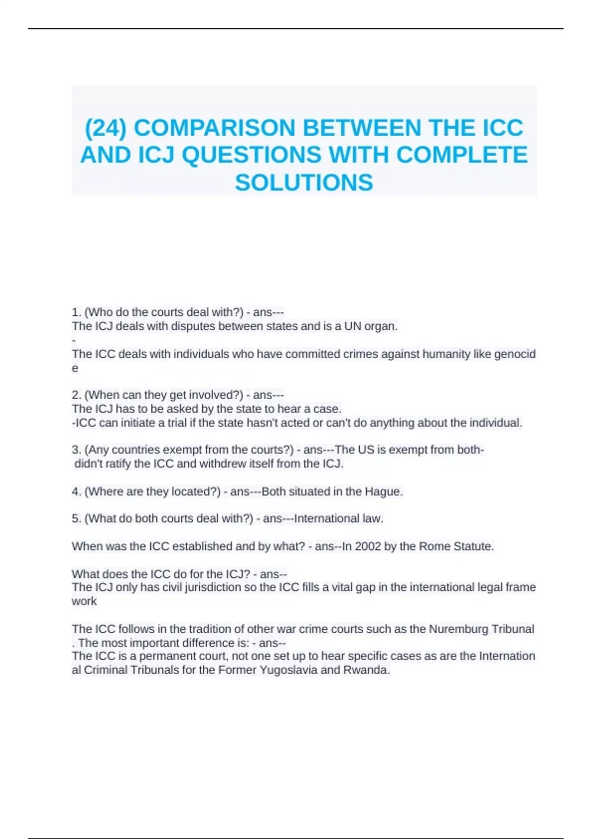 (24) COMPARISON BETWEEN THE ICC AND ICJ QUESTIONS WITH COMPLETE ...