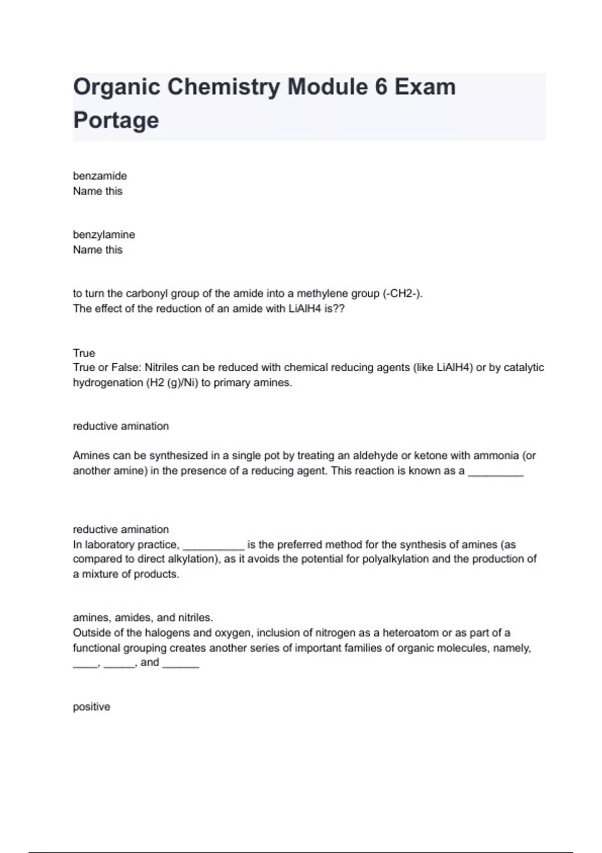 Organic Chemistry Module 6 Exam Portage Questions With Completed ...