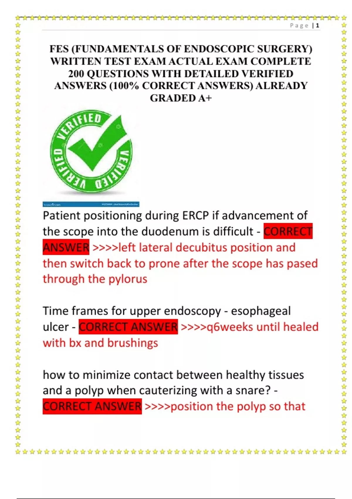 FES (FUNDAMENTALS OF ENDOSCOPIC SURGERY) WRITTEN TEST EXAM ACTUAL EXAM ...