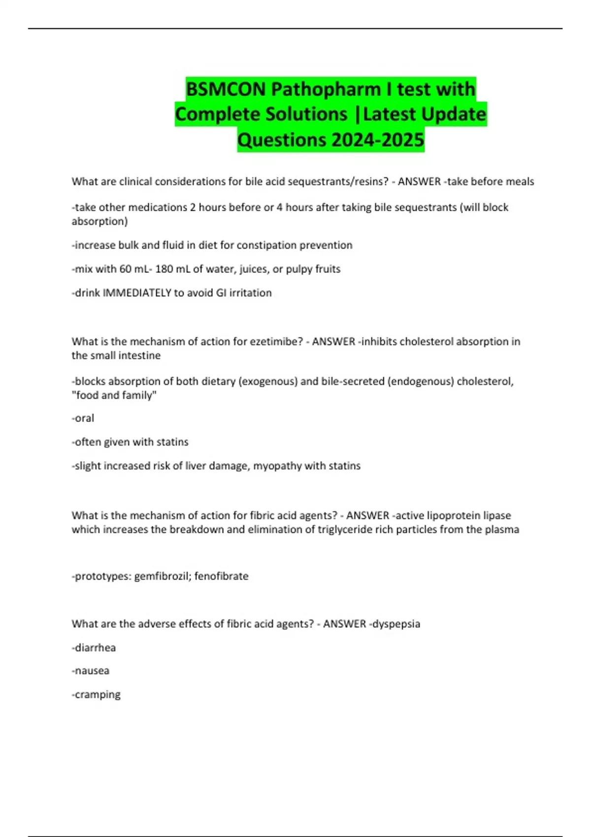 BSMCON Pathopharm I test with Complete Solutions |Latest Update ...