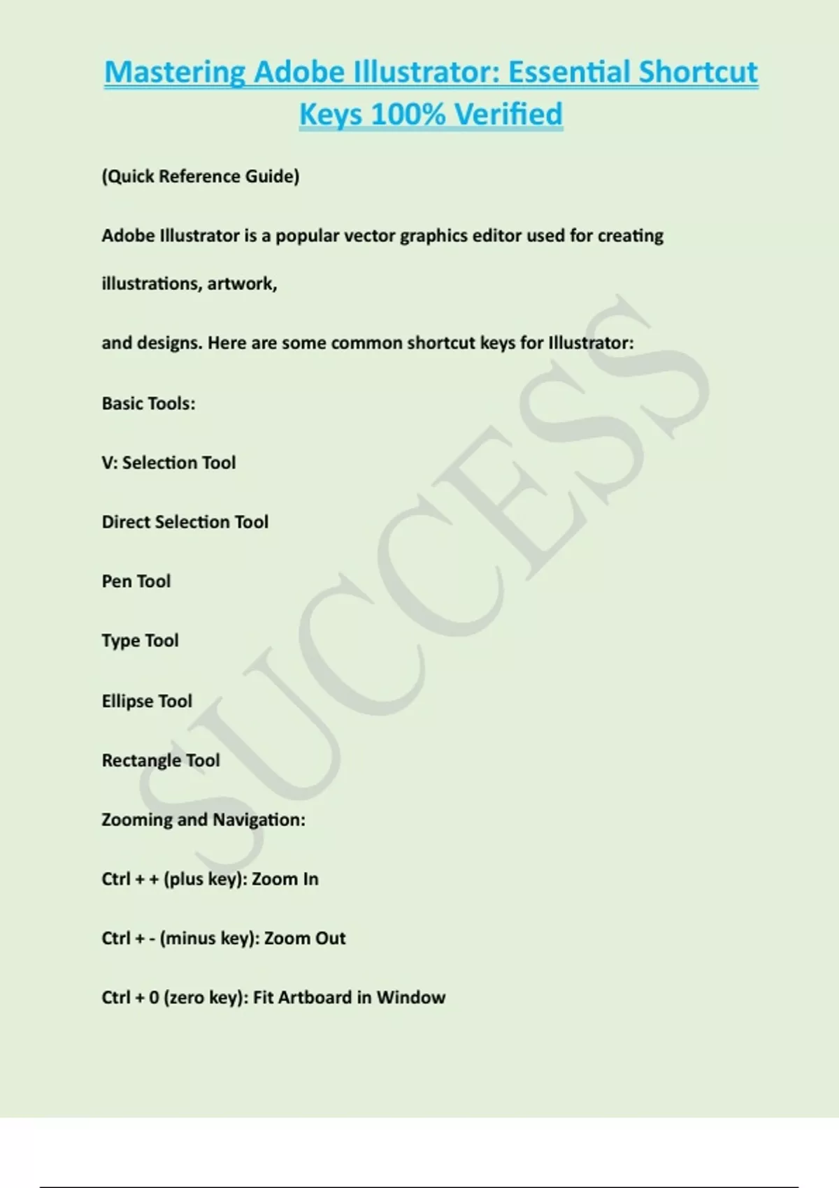 Mastering Adobe Illustrator: Essential Shortcut Keys 100% Verified ...