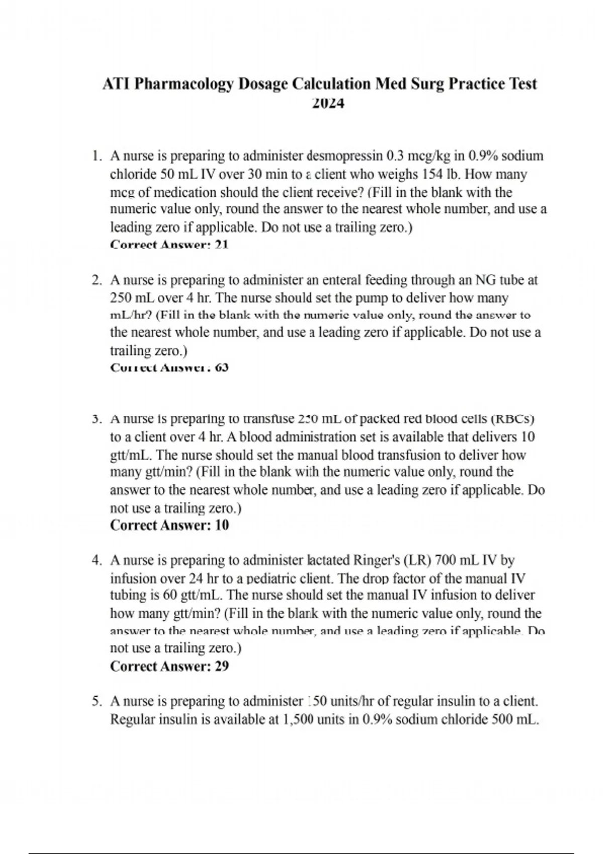 ATI Pharmacology Dosage Calculation Med Surg Practice Test 2024 - ATI ...