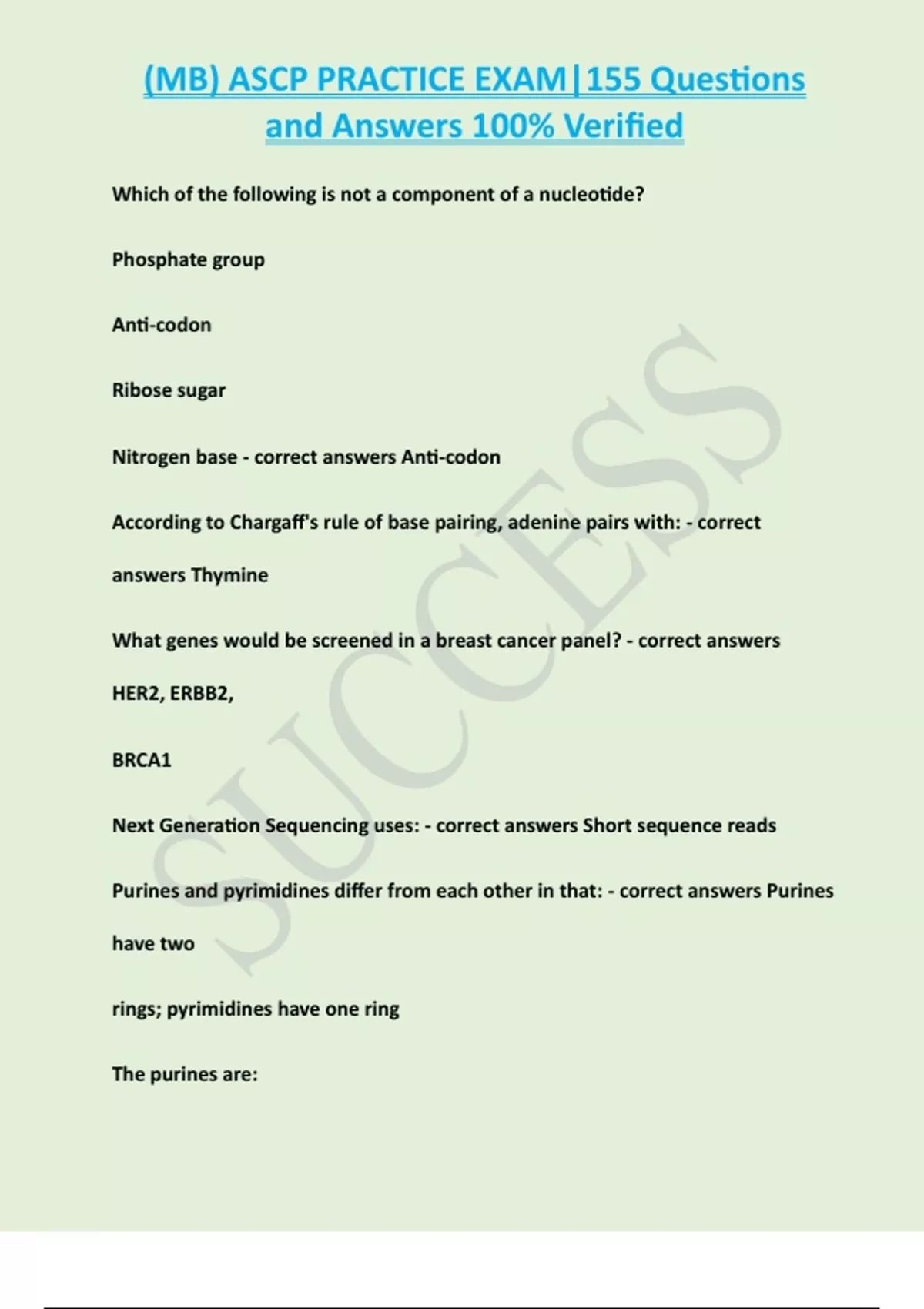 (MB) ASCP PRACTICE EXAM|155 Questions and Answers 100% Verified - ASCP ...