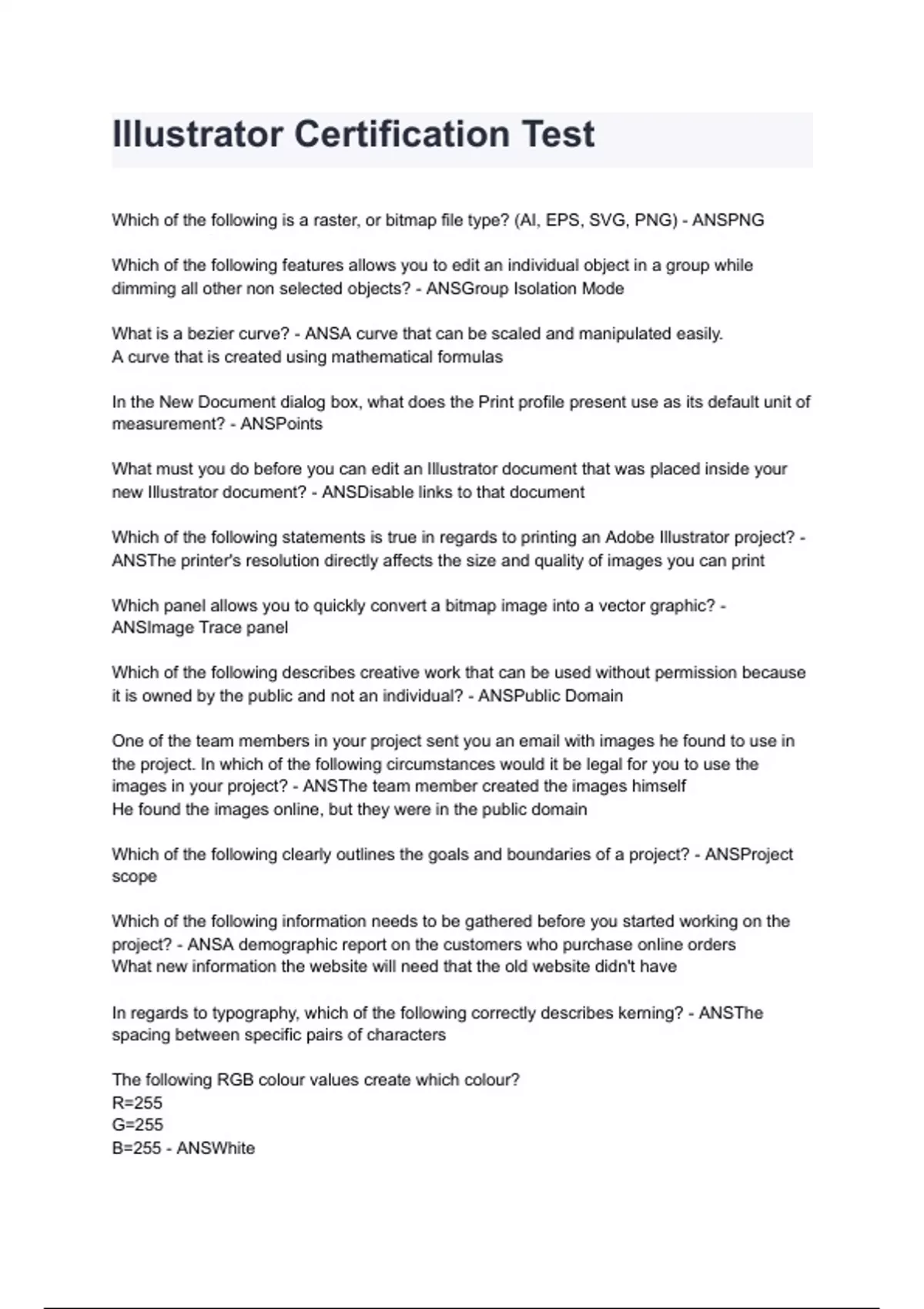 Illustrator Certification Test questions and answers graded A+ 2024/ ...