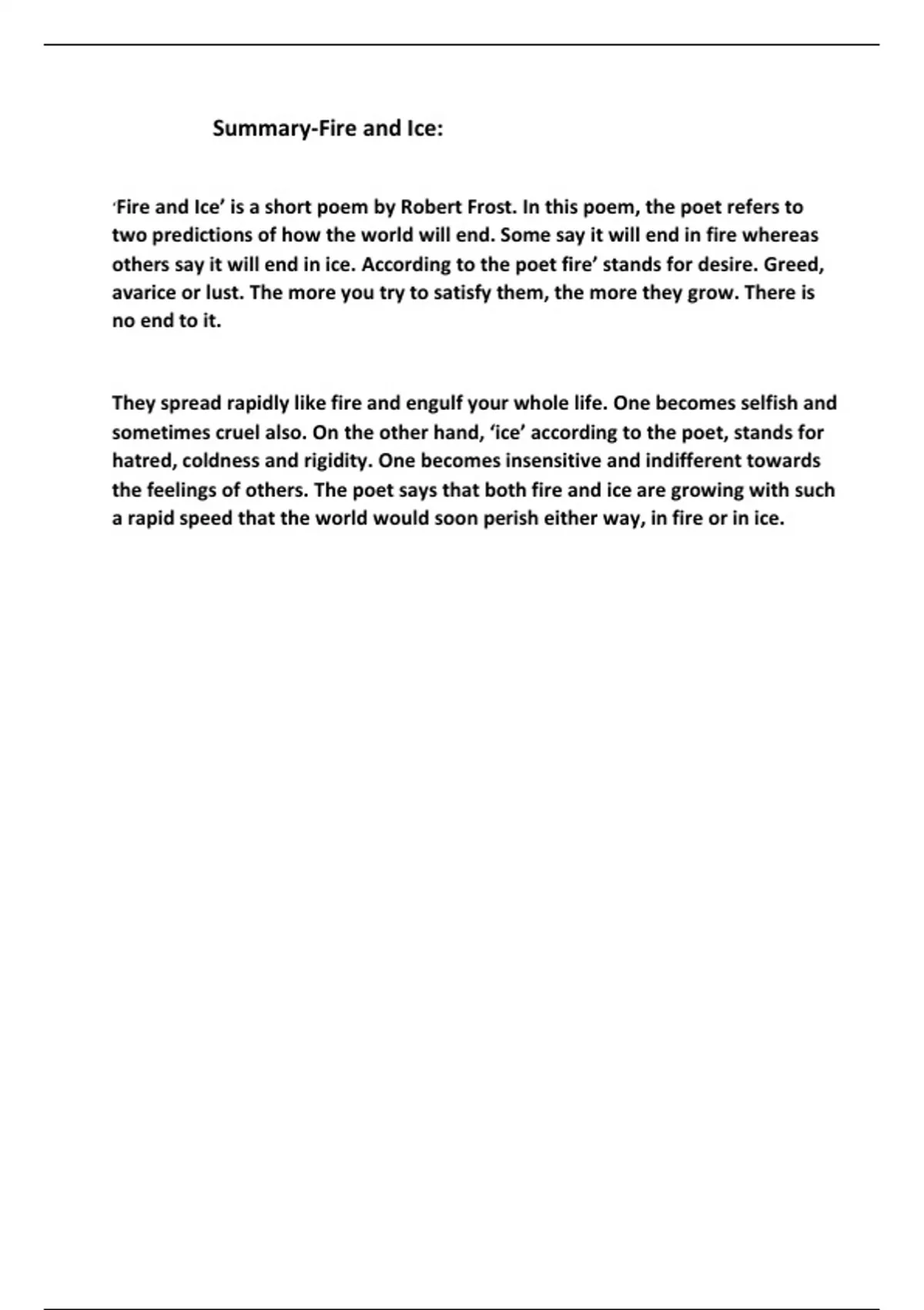 robert frost poem fire and ice summary - English - Stuvia US