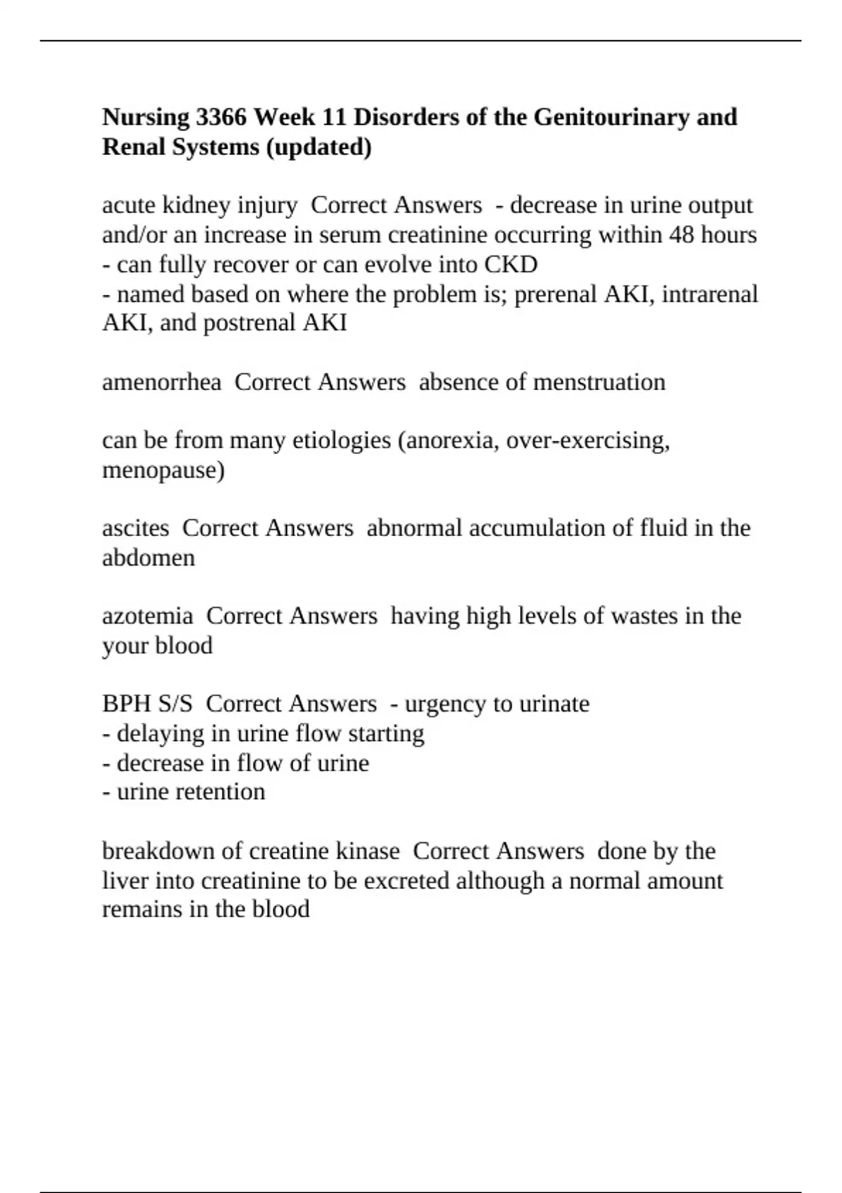 Nursing 3366 Week 11 Disorders of the Genitourinary and Renal Systems ...