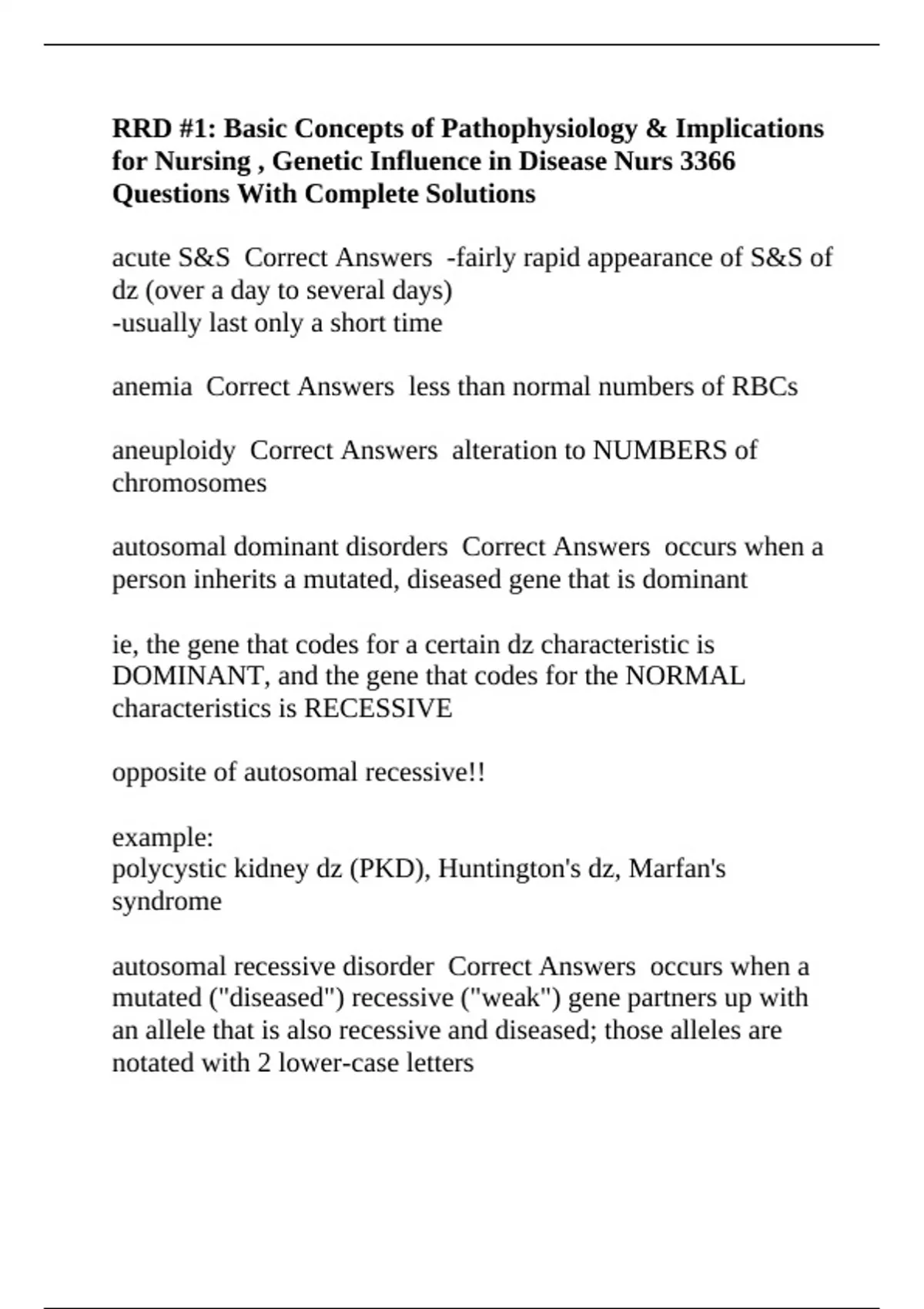 RRD #1: Basic Concepts of Pathophysiology & Implications for Nursing ...