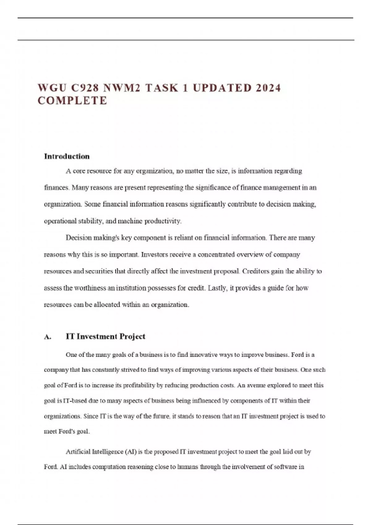WGU C928 NWM2 TASK 1 UPDATED 2024 COMPLETE - IT C928 - Stuvia US