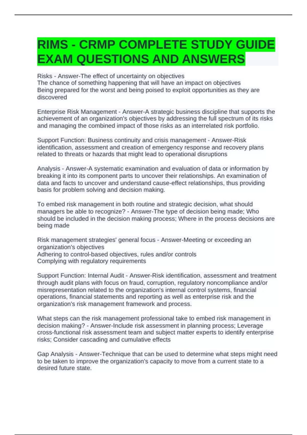 RIMS-CRMP EXAM - Stuvia US