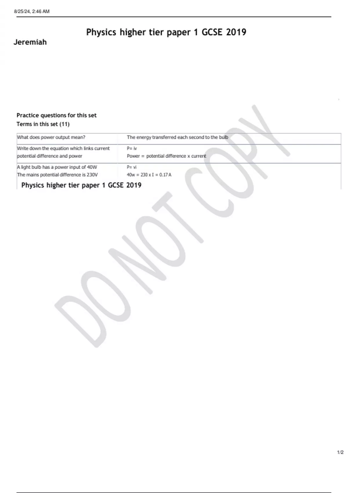 Physics higher tier paper 1 GCSE 2024 Exam Prep Questions and Answers -100- Well Illustrated ...