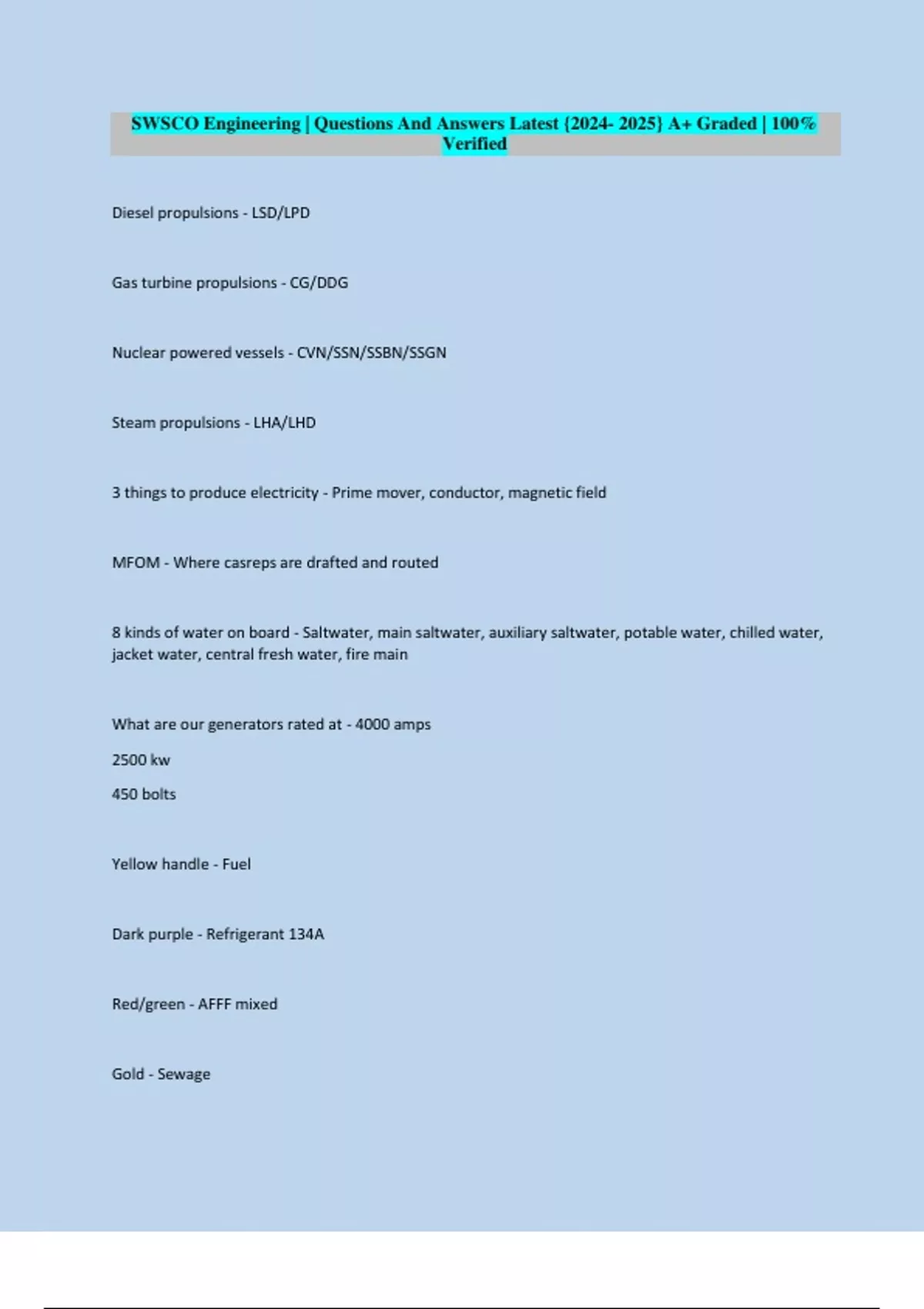 SWSCO Engineering | Questions And Answers Latest {} A+ Graded | 100% ...