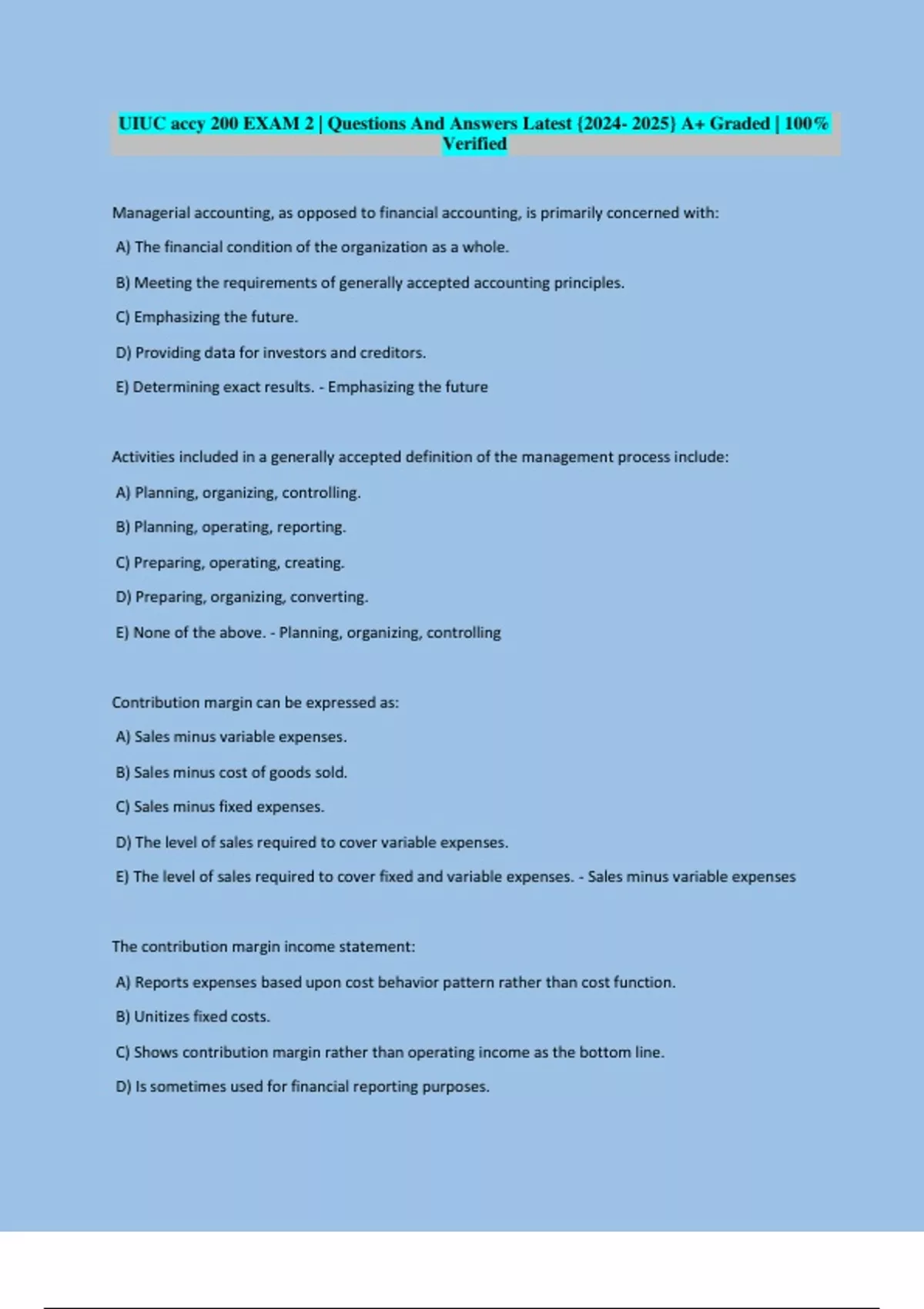 UIUC accy 200 EXAM 2 | Questions And Answers Latest {} A+ Graded | 100% ...
