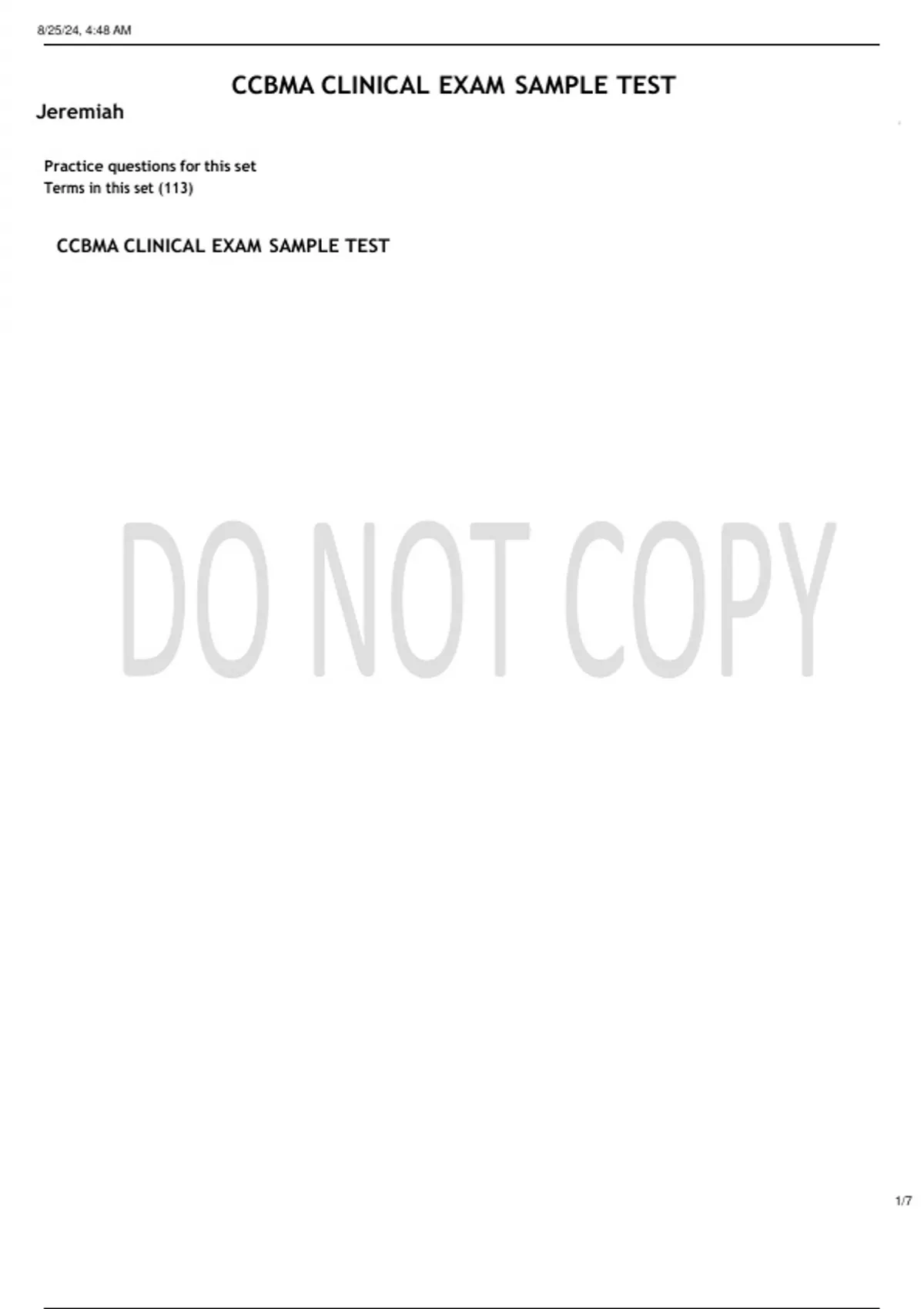 CCBMA CLINICAL EXAM SAMPLE TEST _ EXAM Questions Test Bank -2023 Update ...