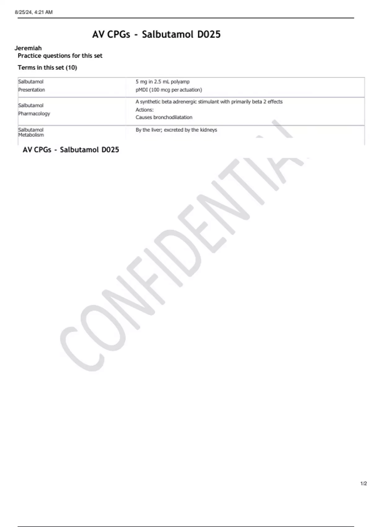 AV CPGs - Salbutamol D025 Flashcards _ presents 100- correct answered ...