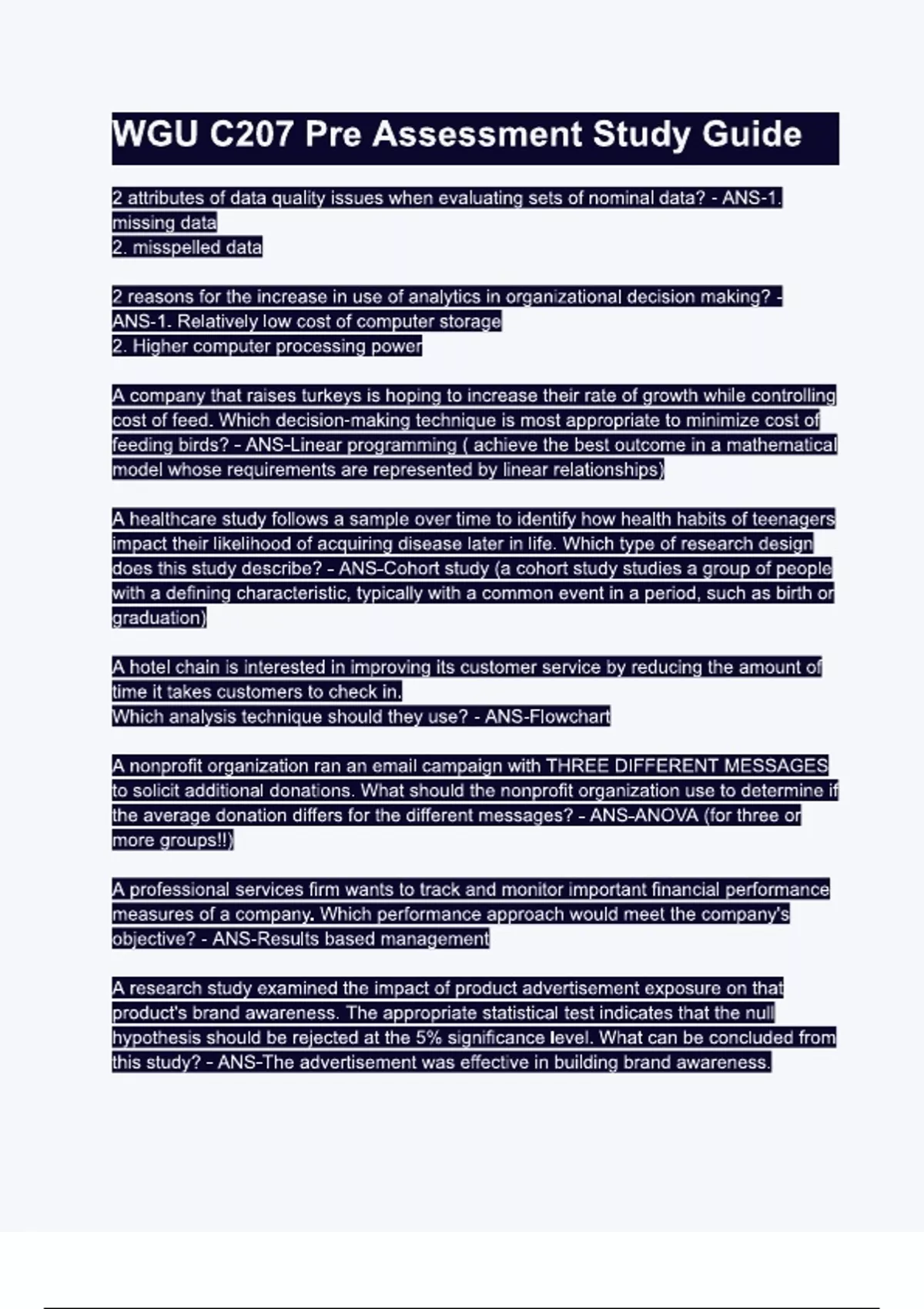 WGU C207 Pre Assessment Study Guide. Questions & 100% Verified Correct ...