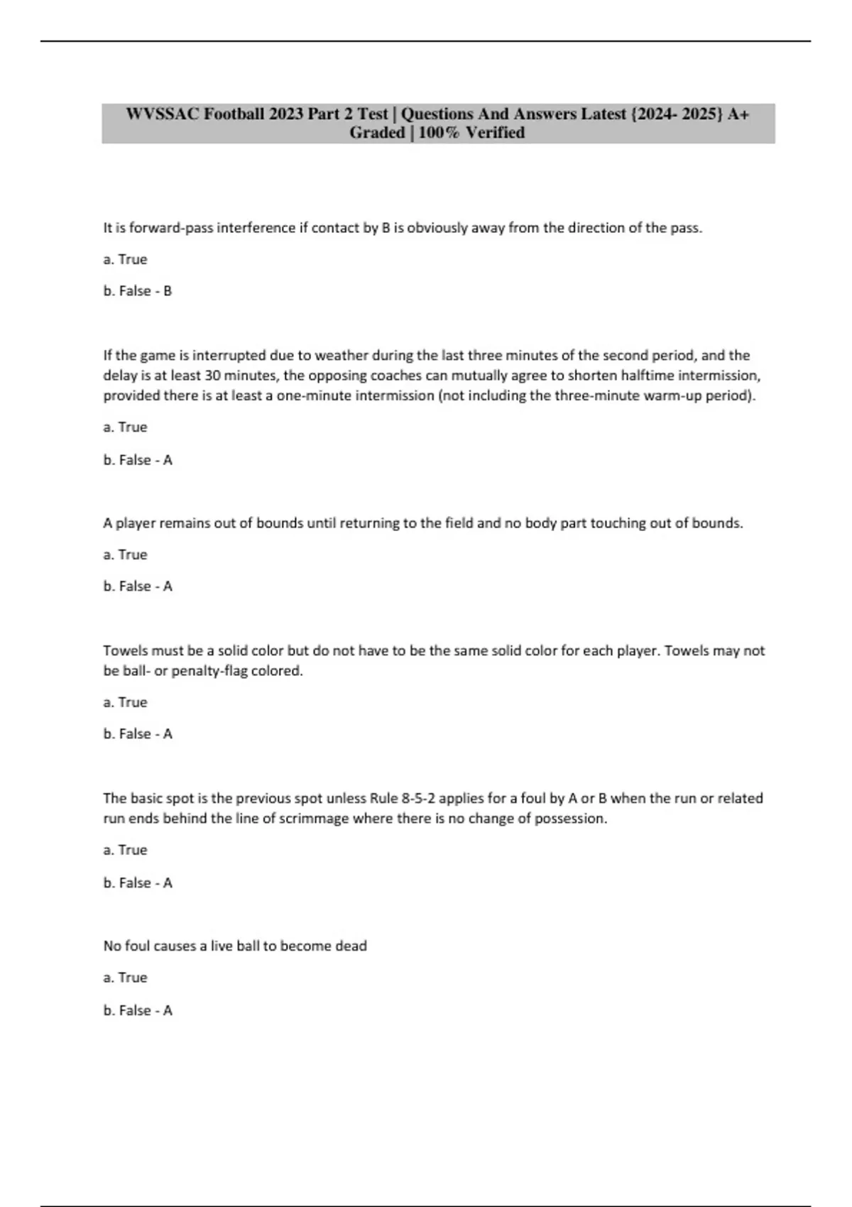 WVSSAC Football 2023 Part 2 Test | Questions And Answers Latest {} A+ ...