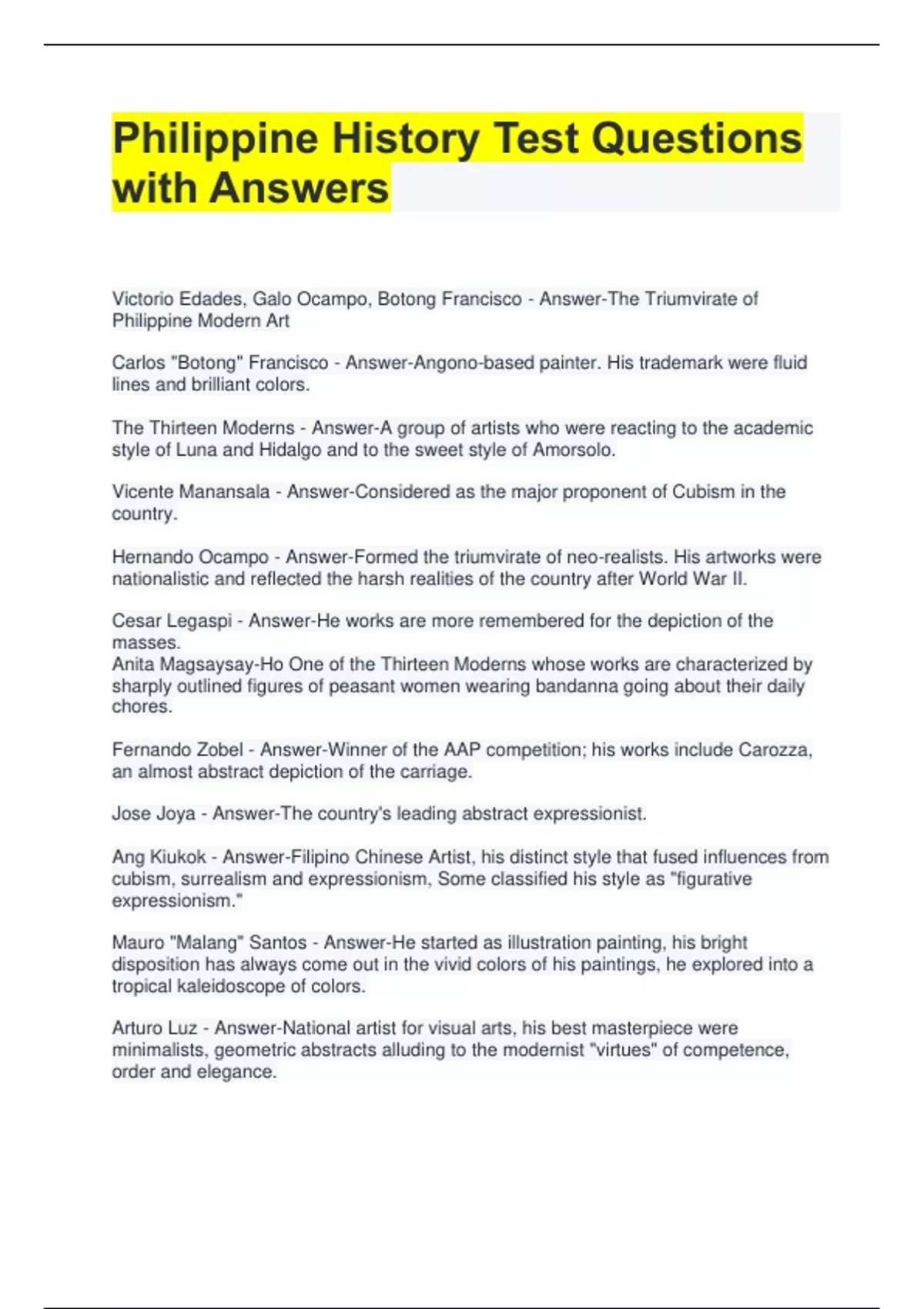 Philippine History Test Questions with Answers - Philippine History ...