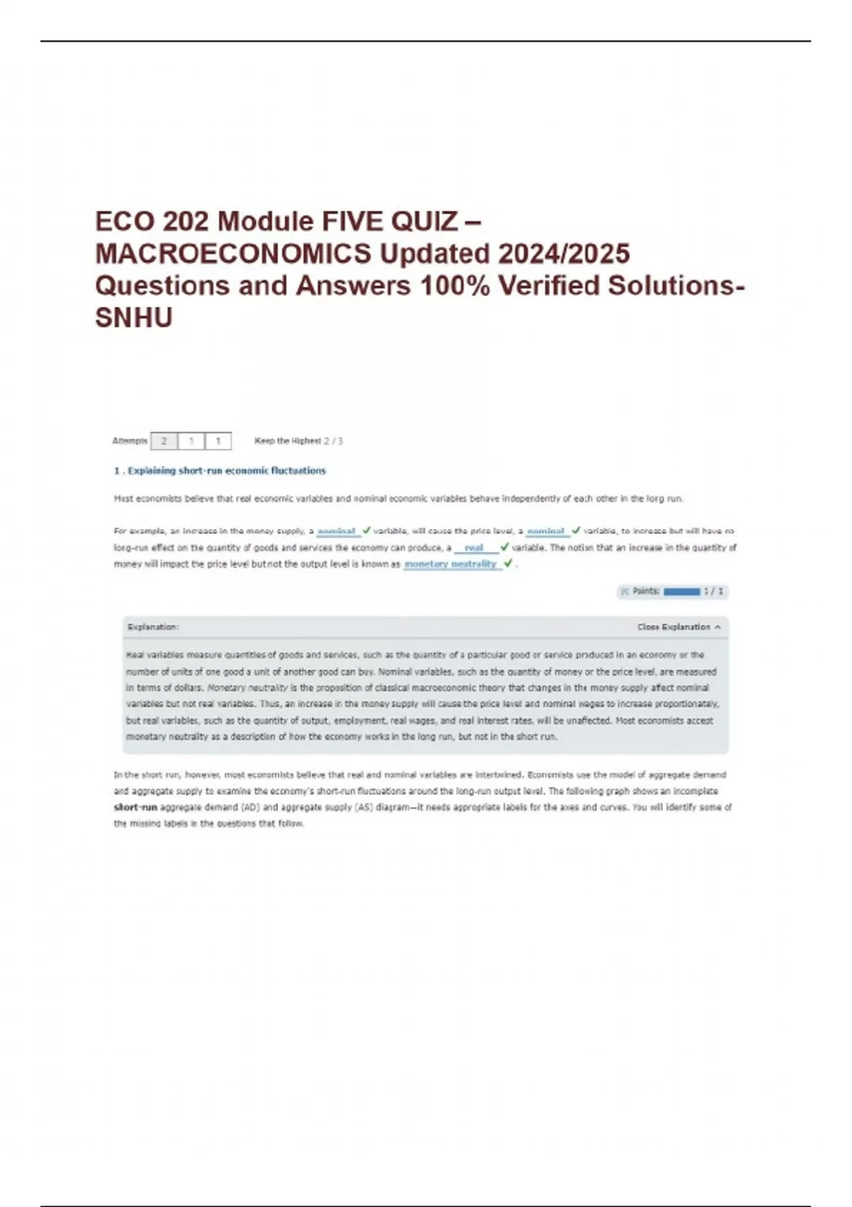 ECO 202 Module FIVE QUIZ – MACROECONOMICS Updated 2024/2025 Questions and Answers 100% Verified ...
