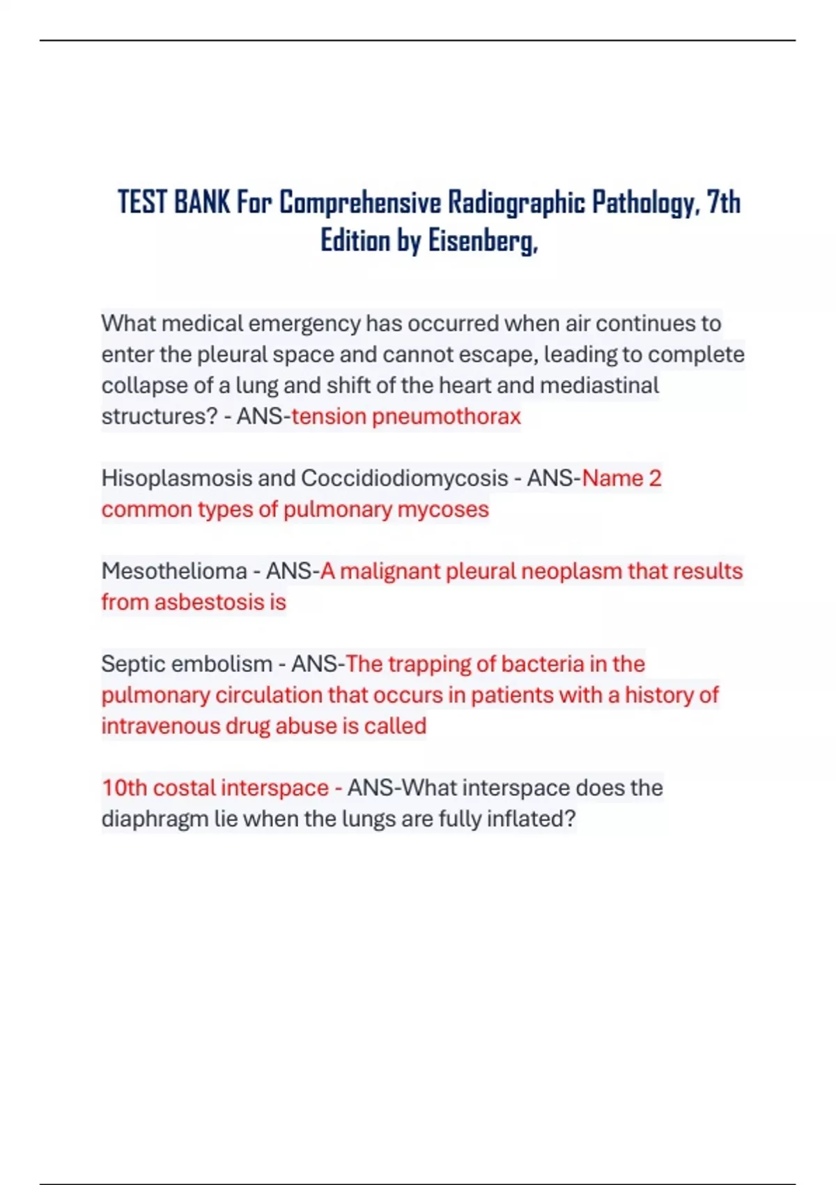 TEST BANK For Comprehensive Radiographic Pathology, 7th Edition by ...