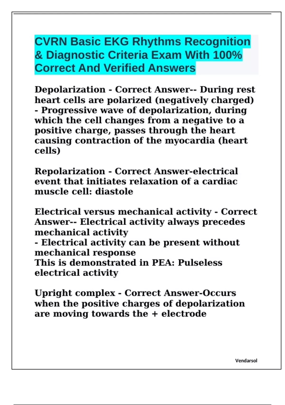 CVRN Basic EKG Rhythms Recognition & Diagnostic Criteria Exam With 100% ...