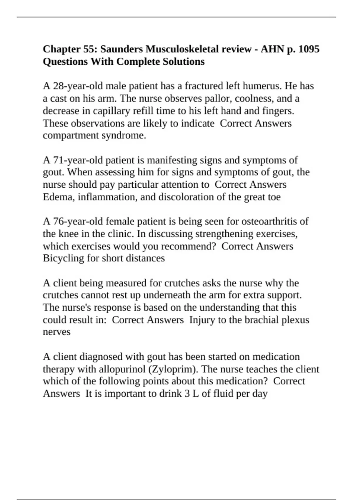 Chapter 55: Saunders Musculoskeletal review - AHN p. 1095 Questions With Complete Solutions ...