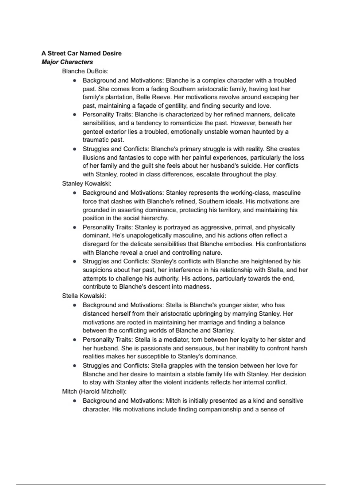 Summary A Streetcar Named Desire: Detailed Breakdown of Characters ...