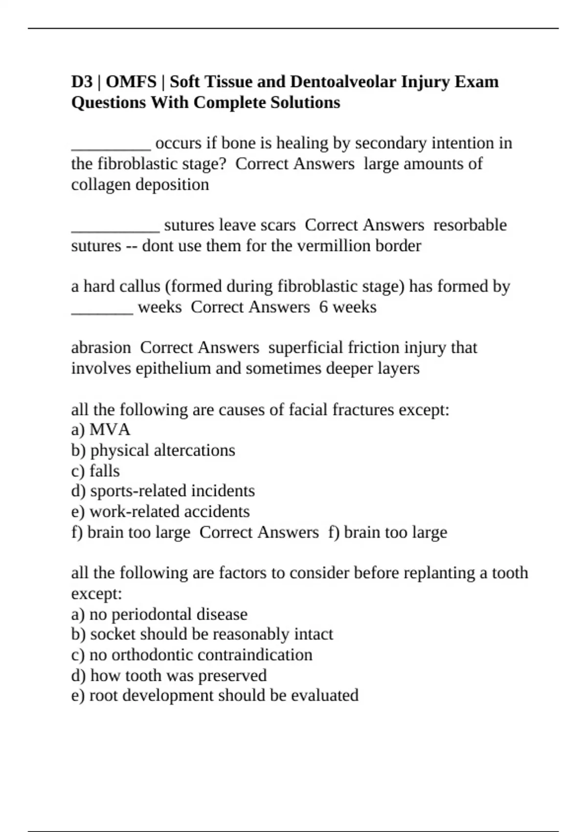 D3 | OMFS | Soft Tissue and Dentoalveolar Injury Exam Questions With Complete Solutions - D3 ...