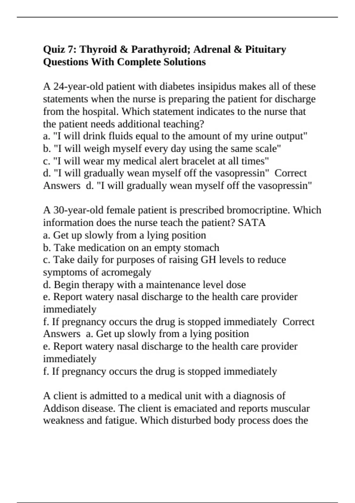 Quiz 7: Thyroid & Parathyroid; Adrenal & Pituitary Questions With ...
