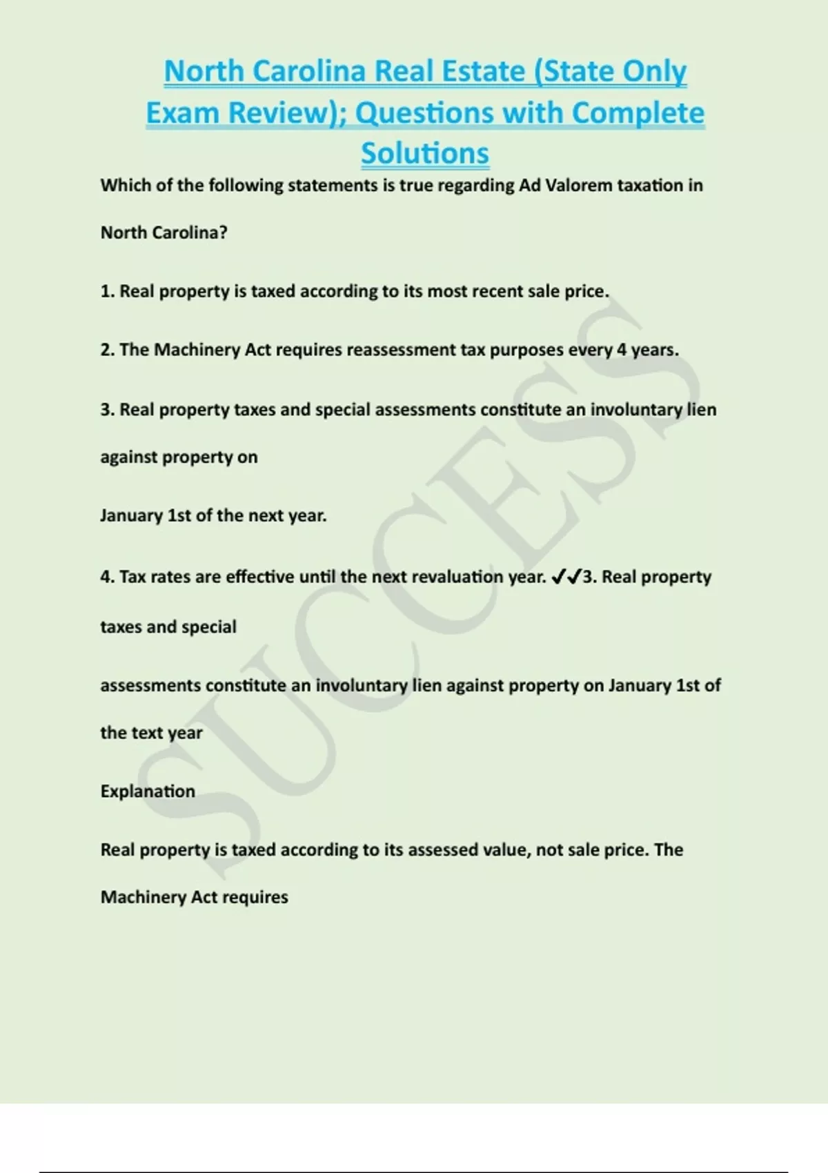 North Carolina Real Estate (State Only Exam Review); Questions with ...