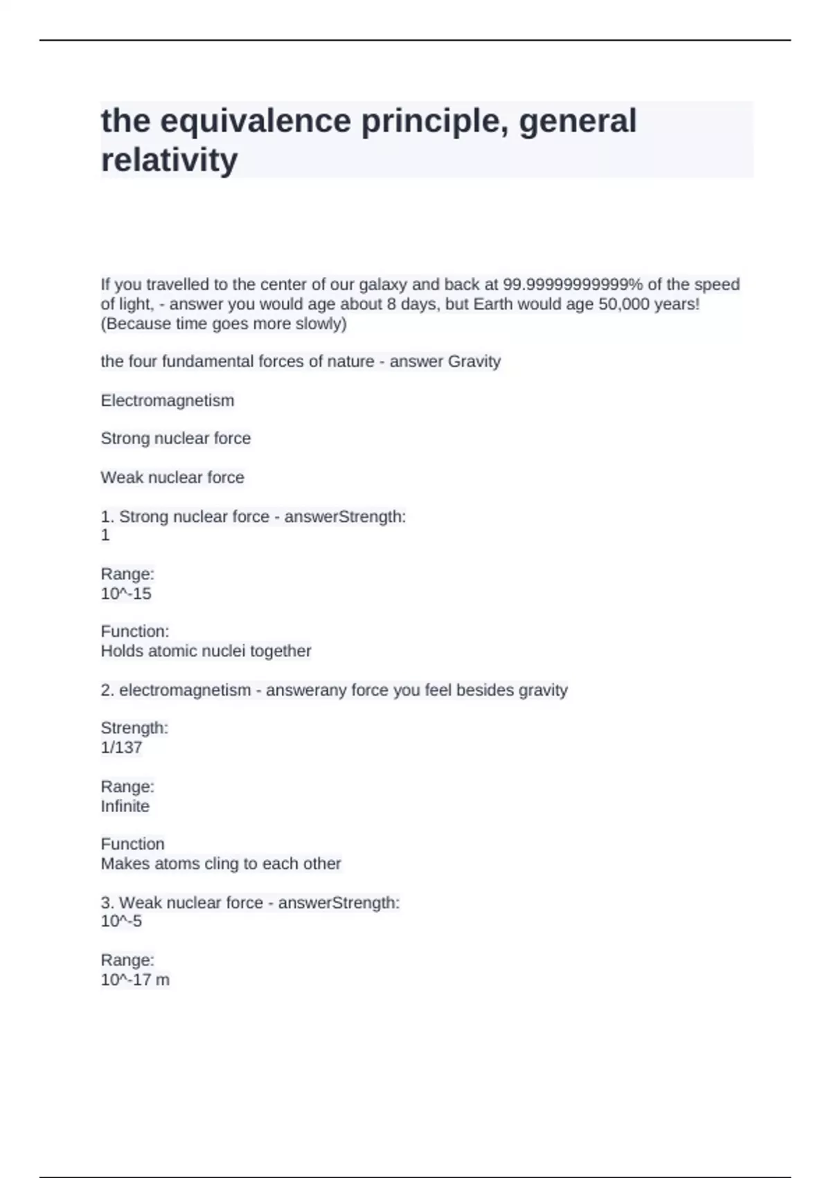 the equivalence principle, general relativity Questions with Solutions ...