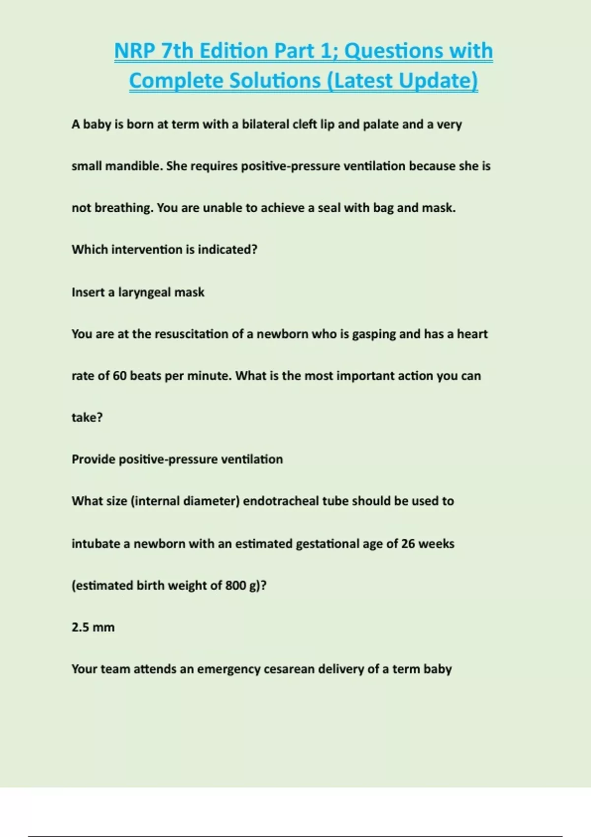 NRP 7th Edition Part 1; Questions with Complete Solutions (Latest ...