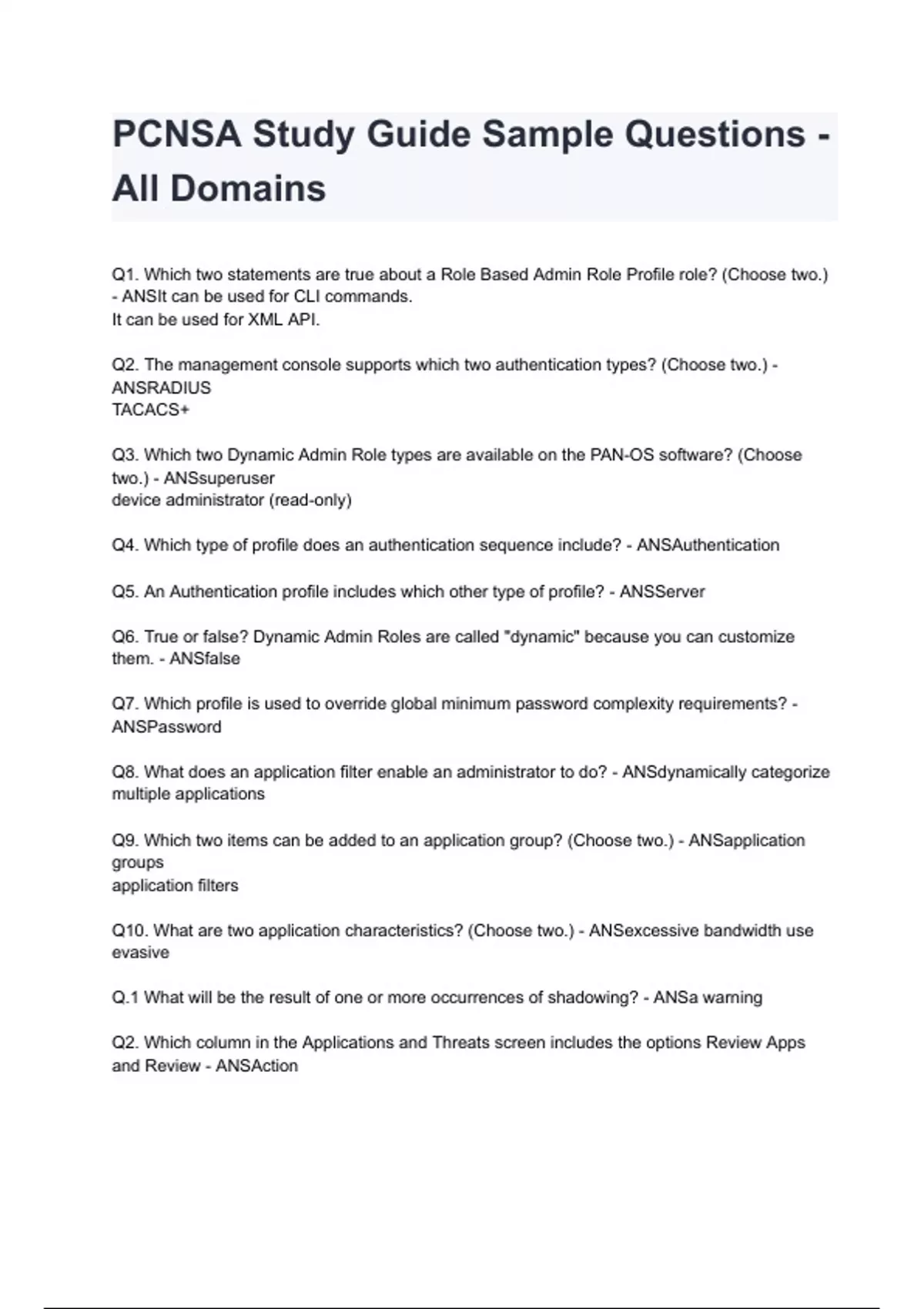 PCNSA Sample Test 2024/2025 Questions and Answers 100% Solved (ALL ...