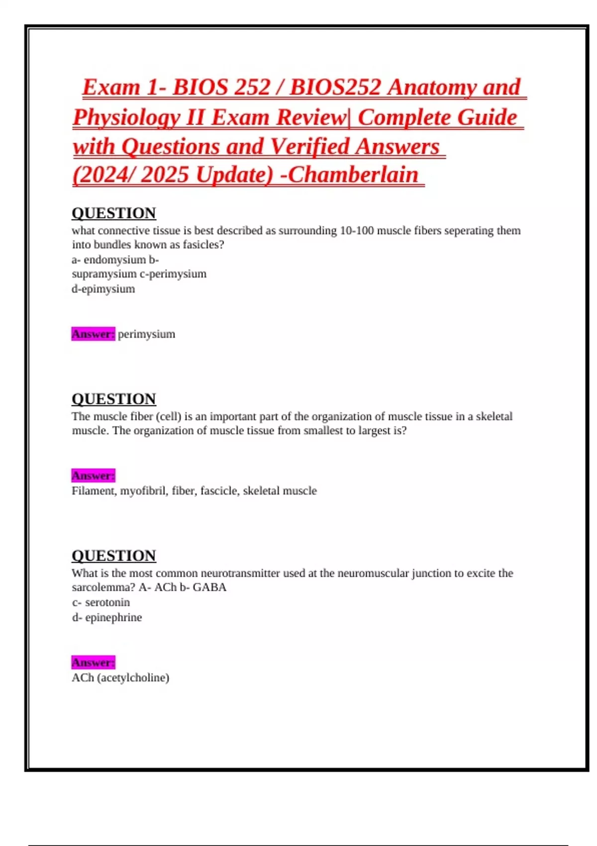 Bios 252 Anatomy And Physiology Ii Exam Review Complete Guide With