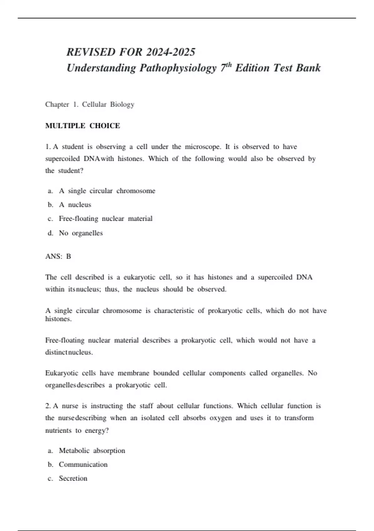 Understanding Pathophysiology 7th Edition, Test Bank for ...