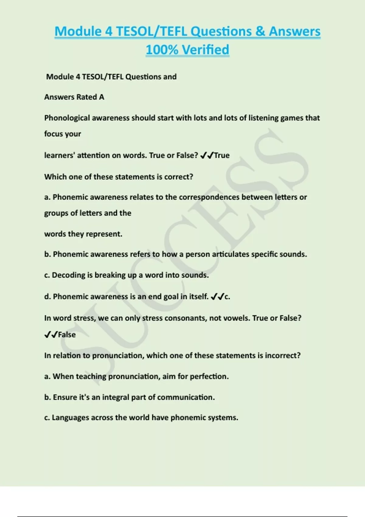 Module 4 TESOL/TEFL Questions & Answers 100% Verified - TESOL/TEFL ...