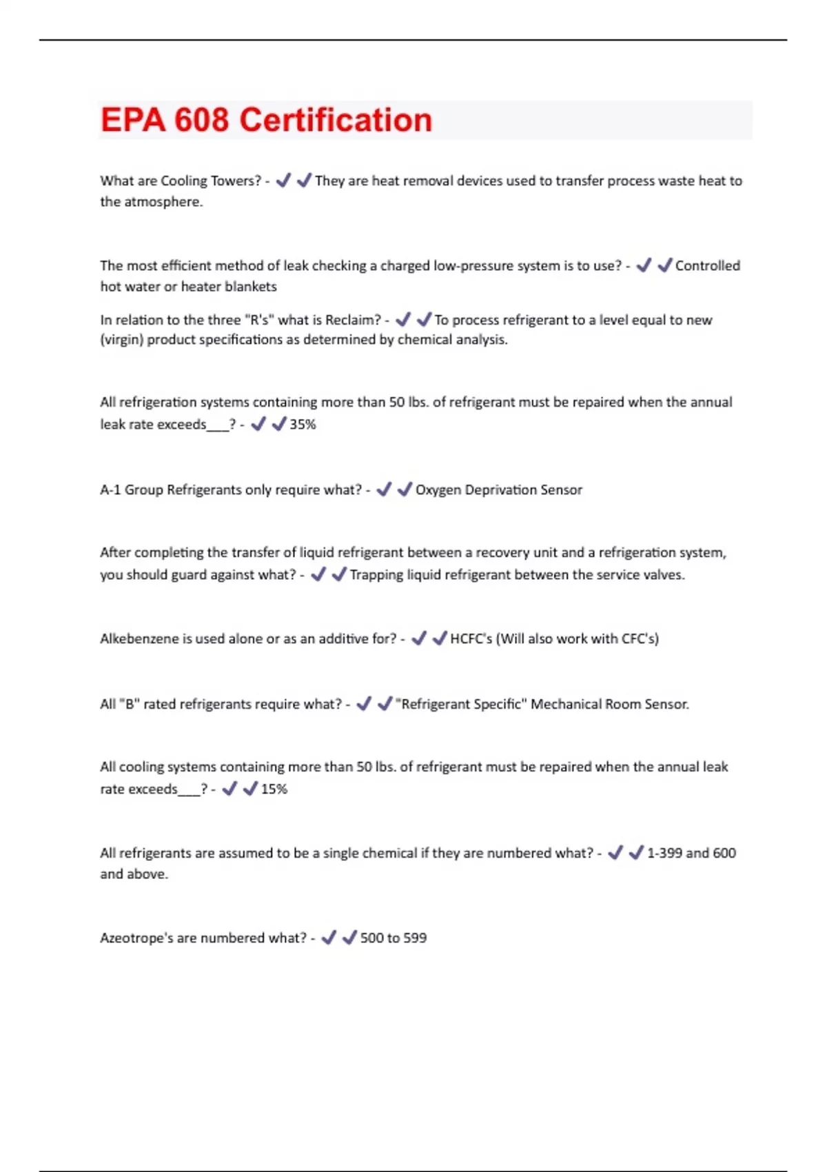 EPA 608 Certification Questions and Answers well Explained Latest 2024/ ...