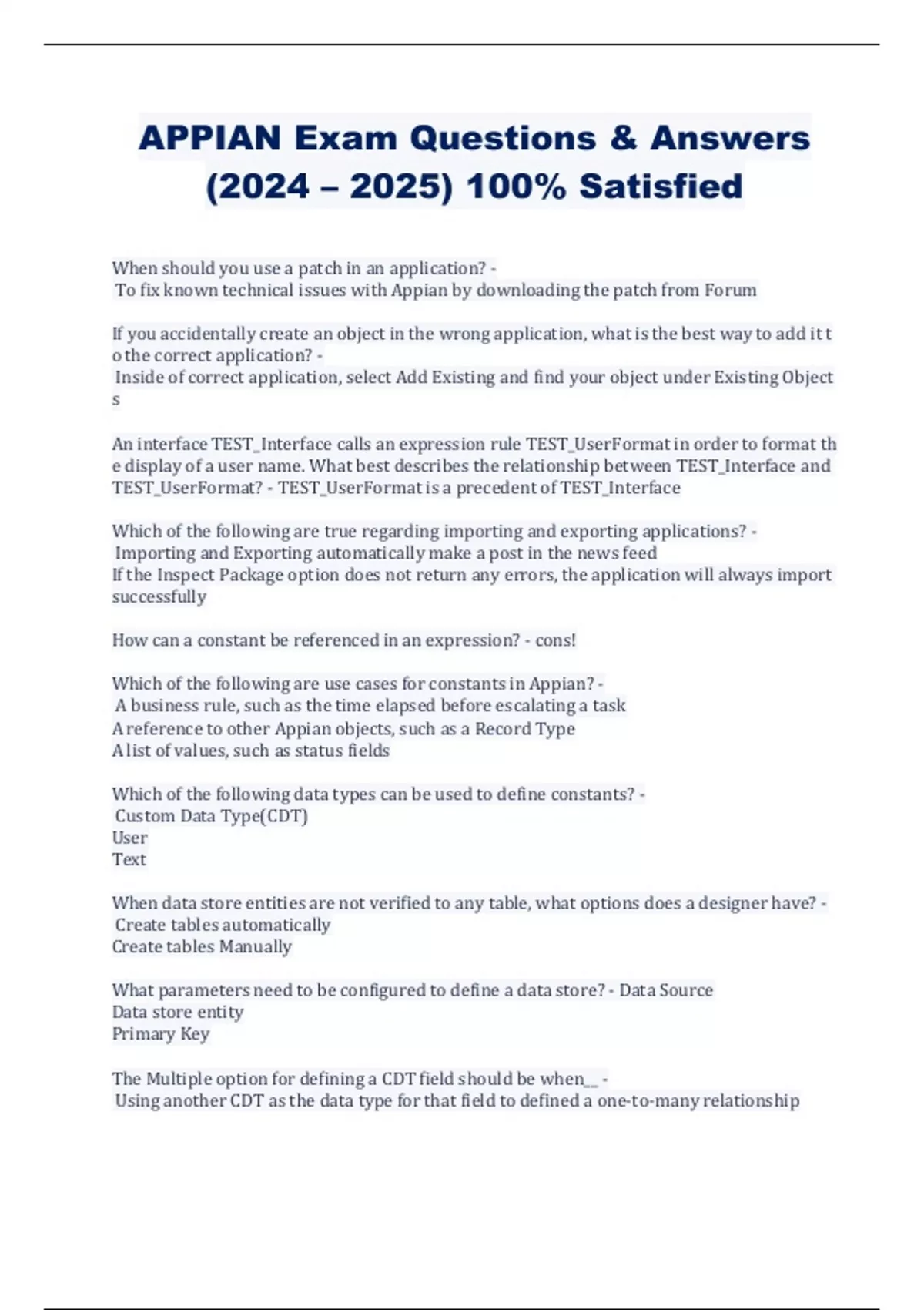 APPIAN Exam Questions & Answers (2024 – 2025) 100% Satisfied - APPIAN ...