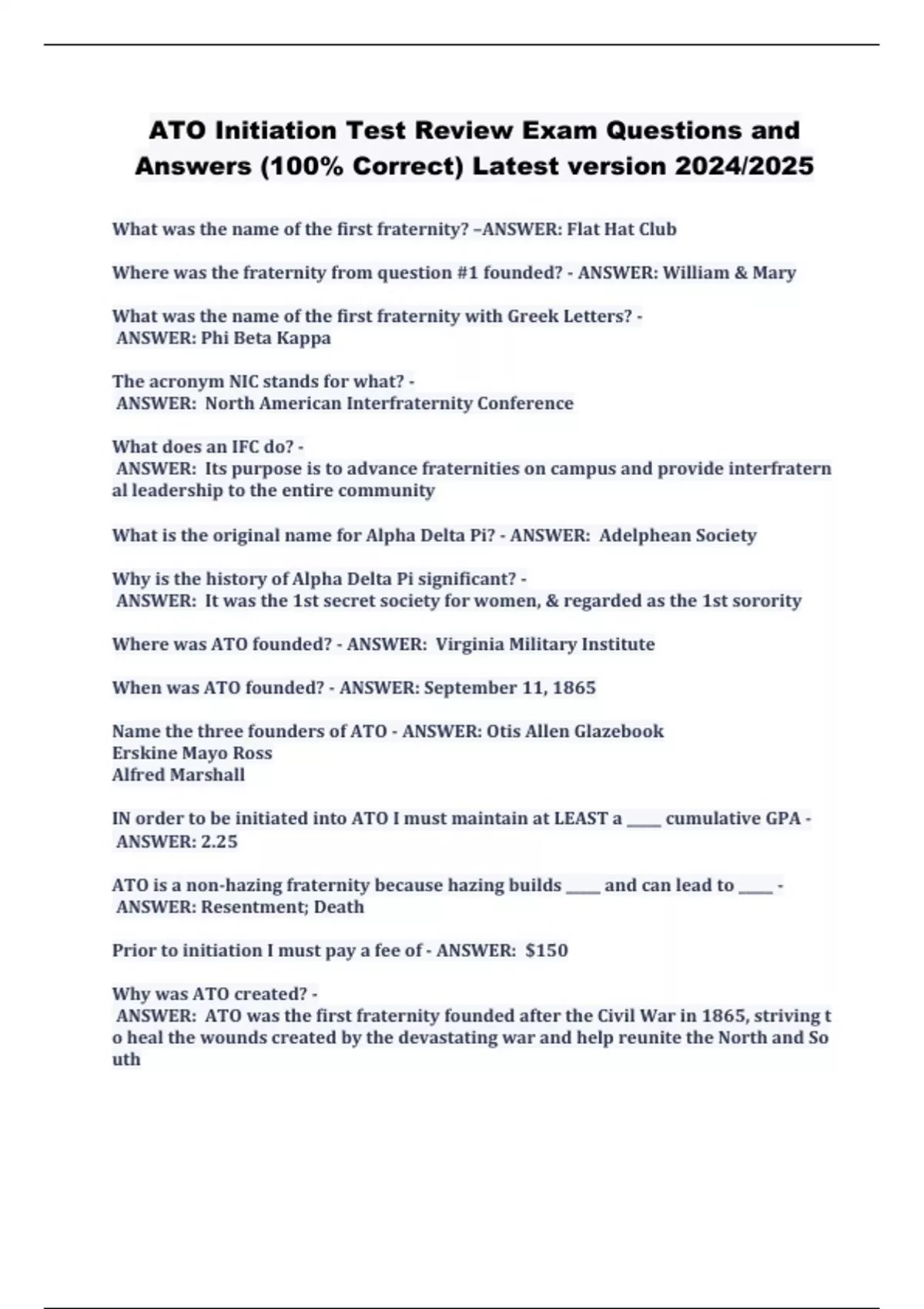 ATO Initiation Test Review Exam Questions and Answers (100% Correct ...