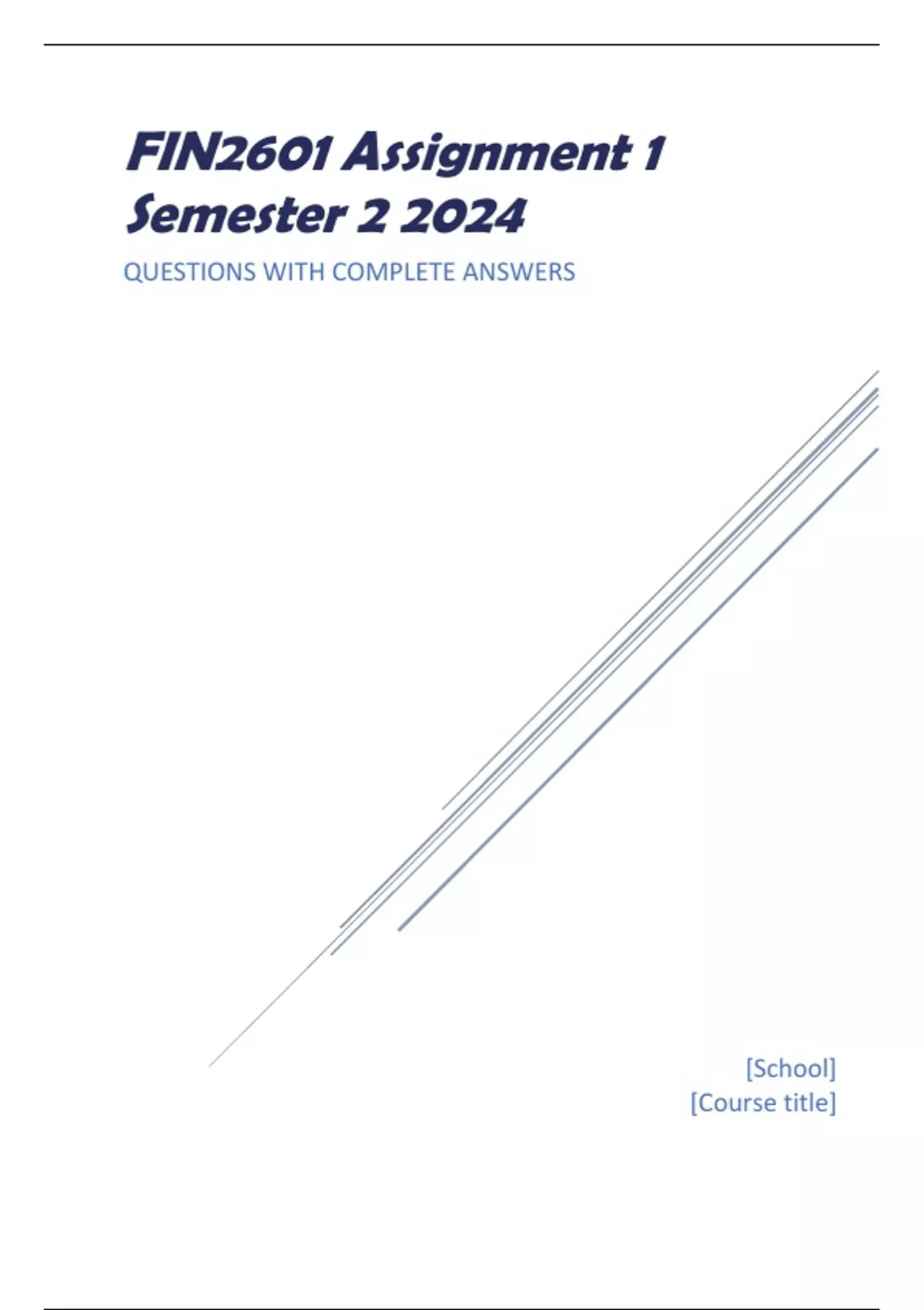 FIN2601 Assignment 1 Semester 2 2024 - Financial Management (FIN2601 ...