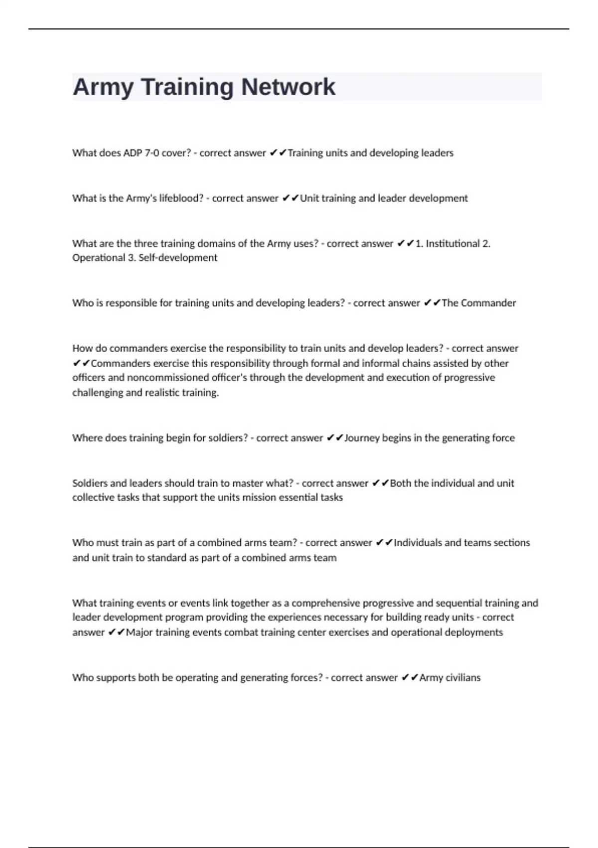 Army Training Network questions with complete solutions - Army Training ...