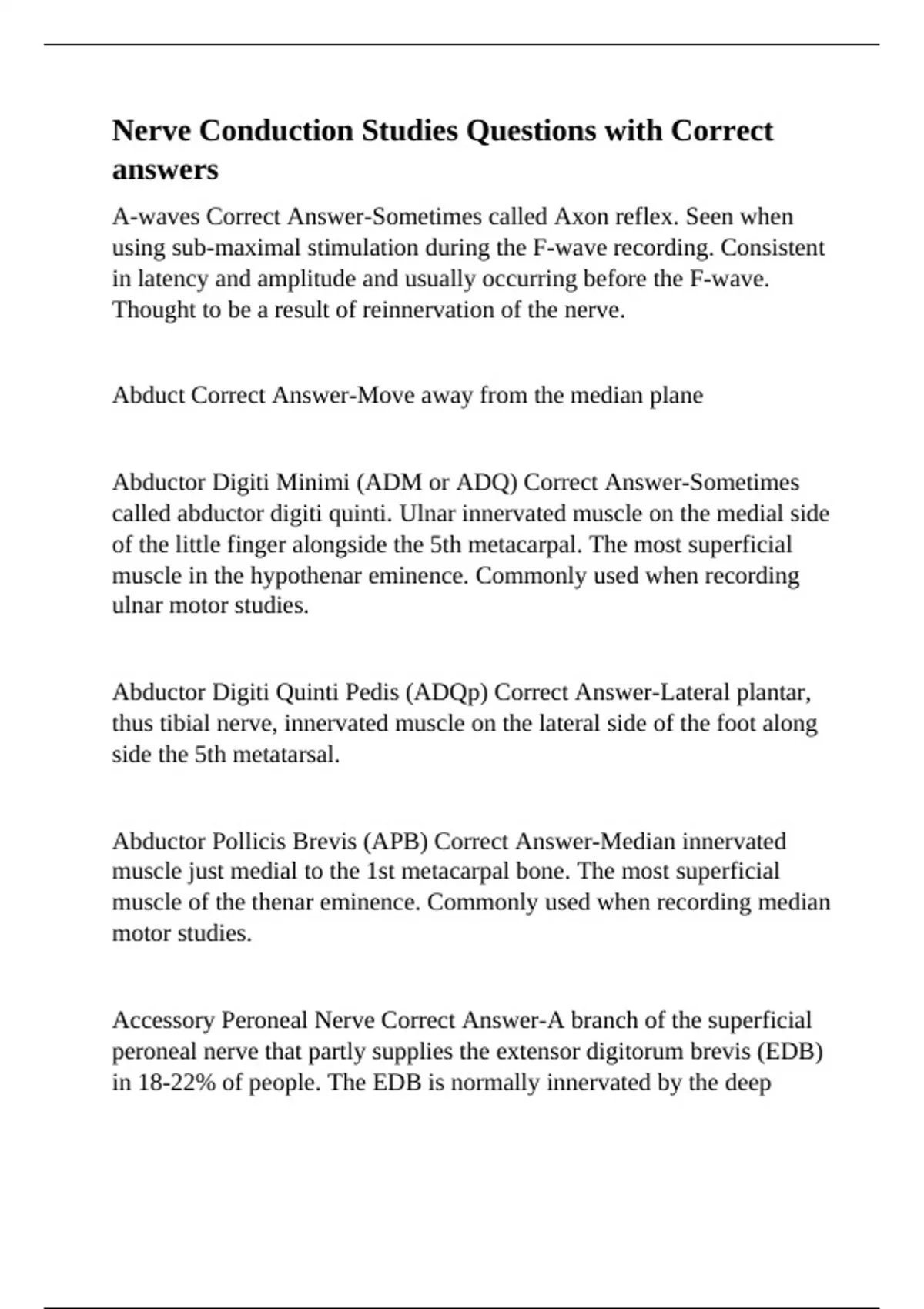 Nerve Conduction Studies Questions with Correct answer1 - Nerve ...