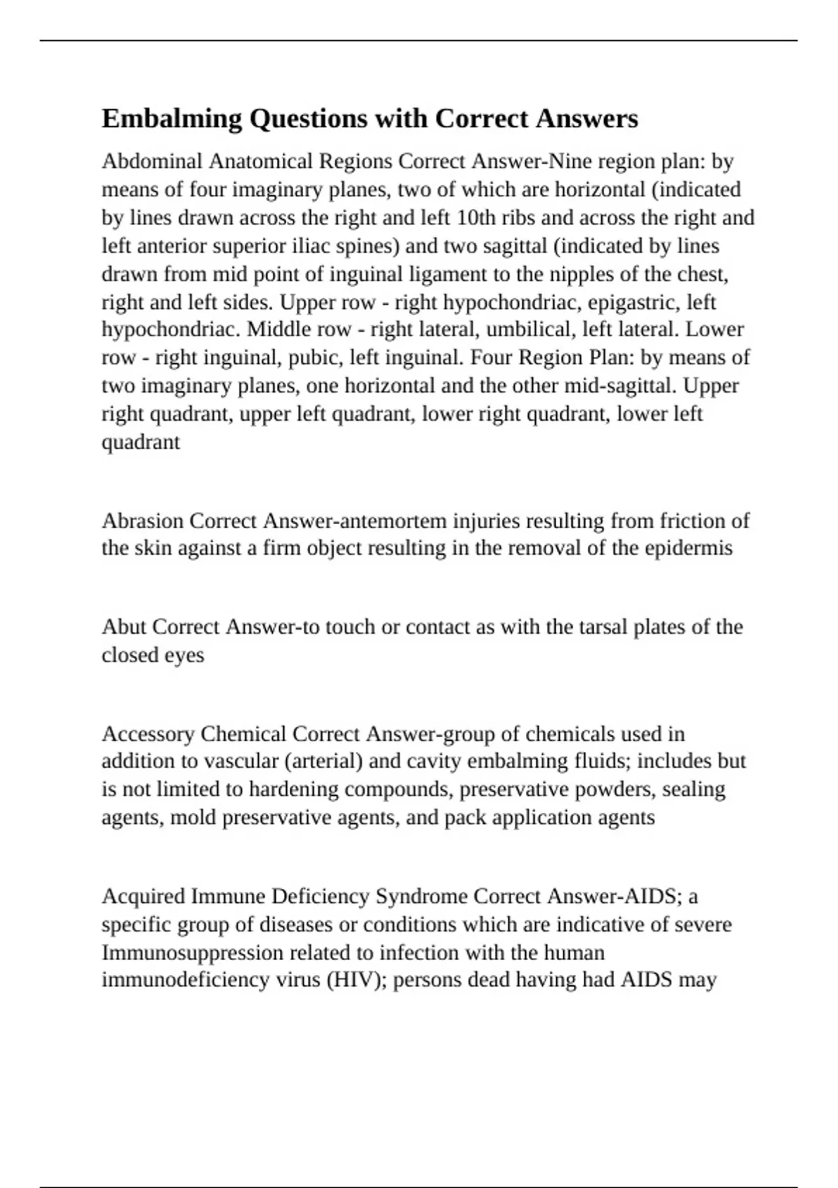 Embalming Questions with Correct Answer1 - Embalming - Stuvia US