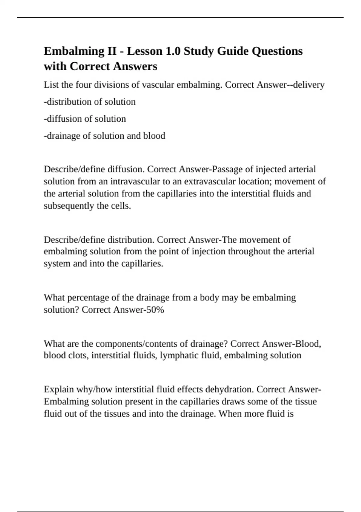 Embalming II - Lesson 1.0 Study Guide Questions with Correct Answers ...