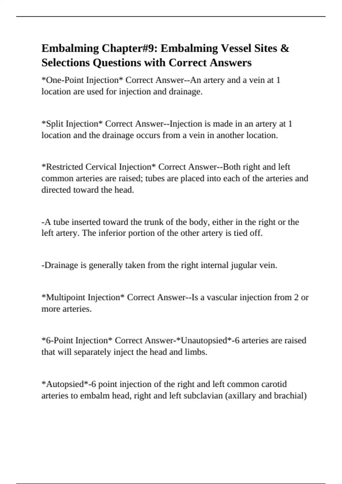 Embalming Chapter#9: Embalming Vessel Sites & Selections Questions with ...